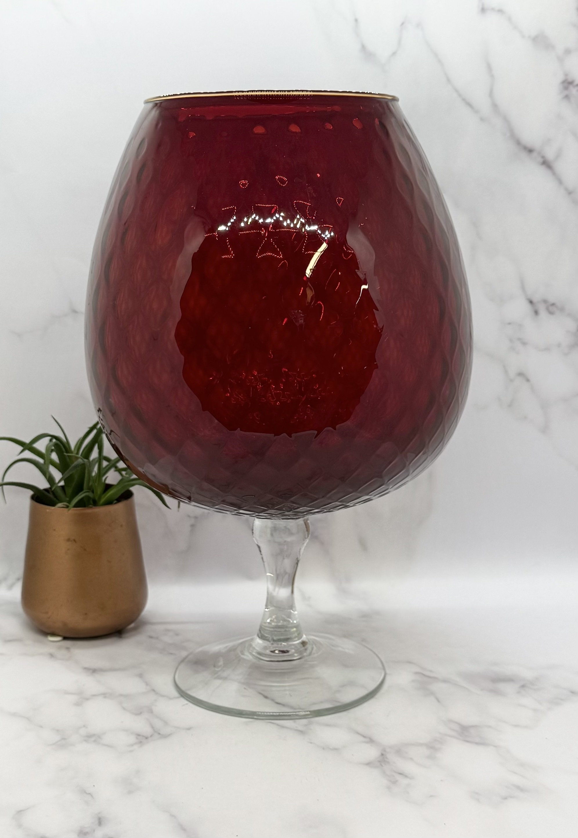 Vintage Ruby Red Italian Empoli Glass Optics Brandy Snifter Vase - Etsy
