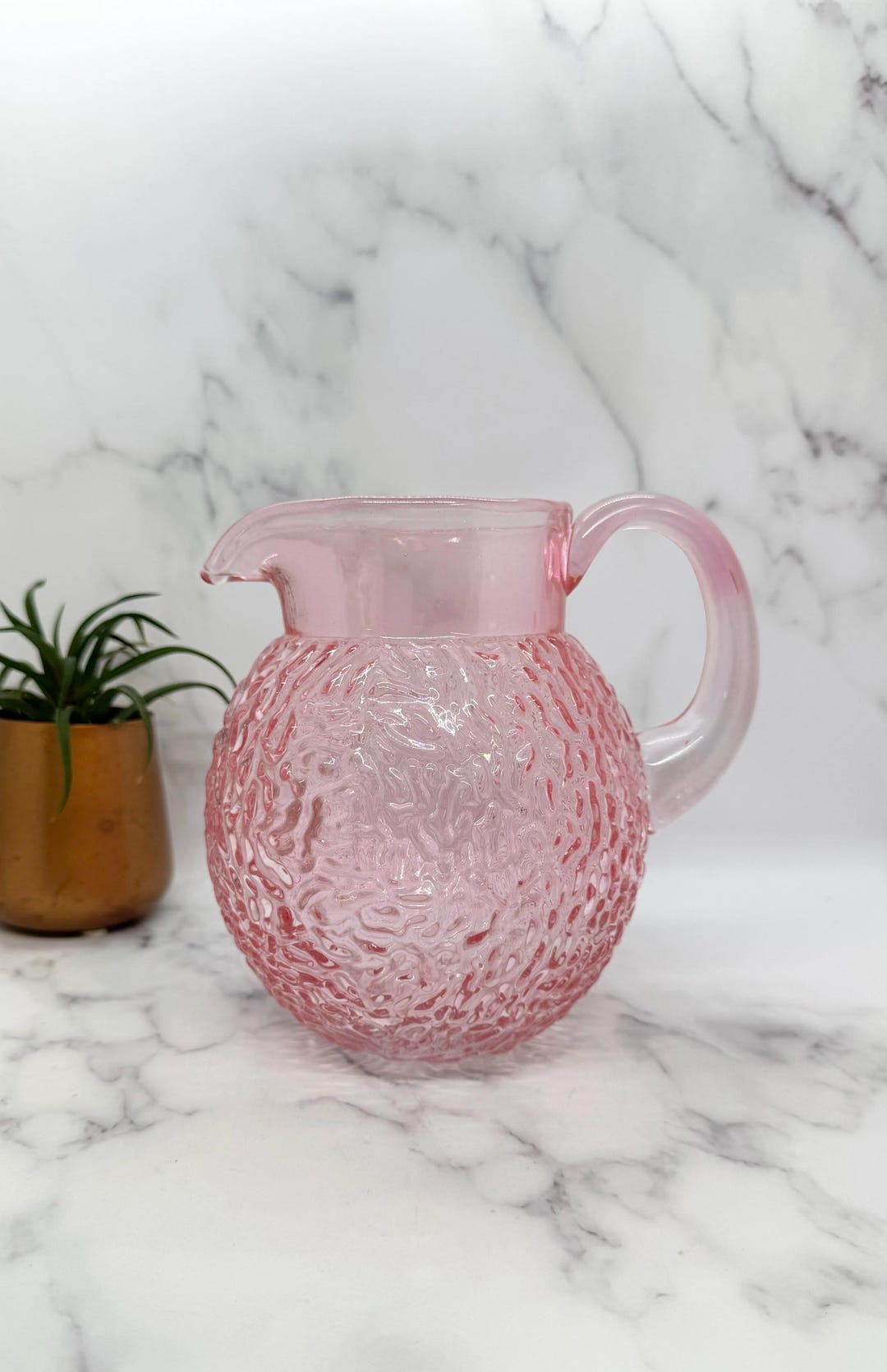 Pink Crinkle Textured Glass Water Pitcher Vase - Etsy
