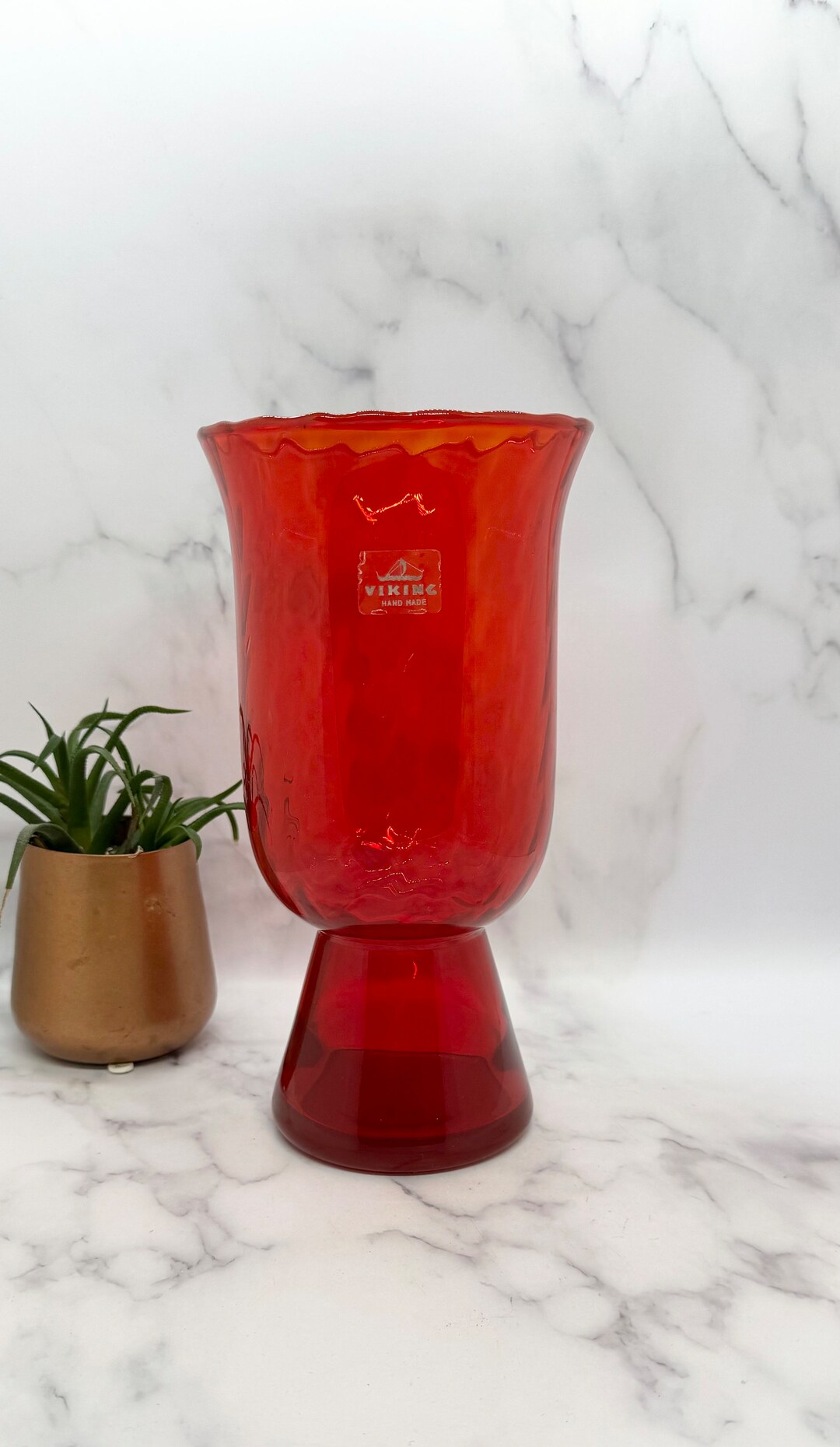 Vintage Viking Glass Ruby Red Hurricane Glimmer Candle Holder Vase - Etsy