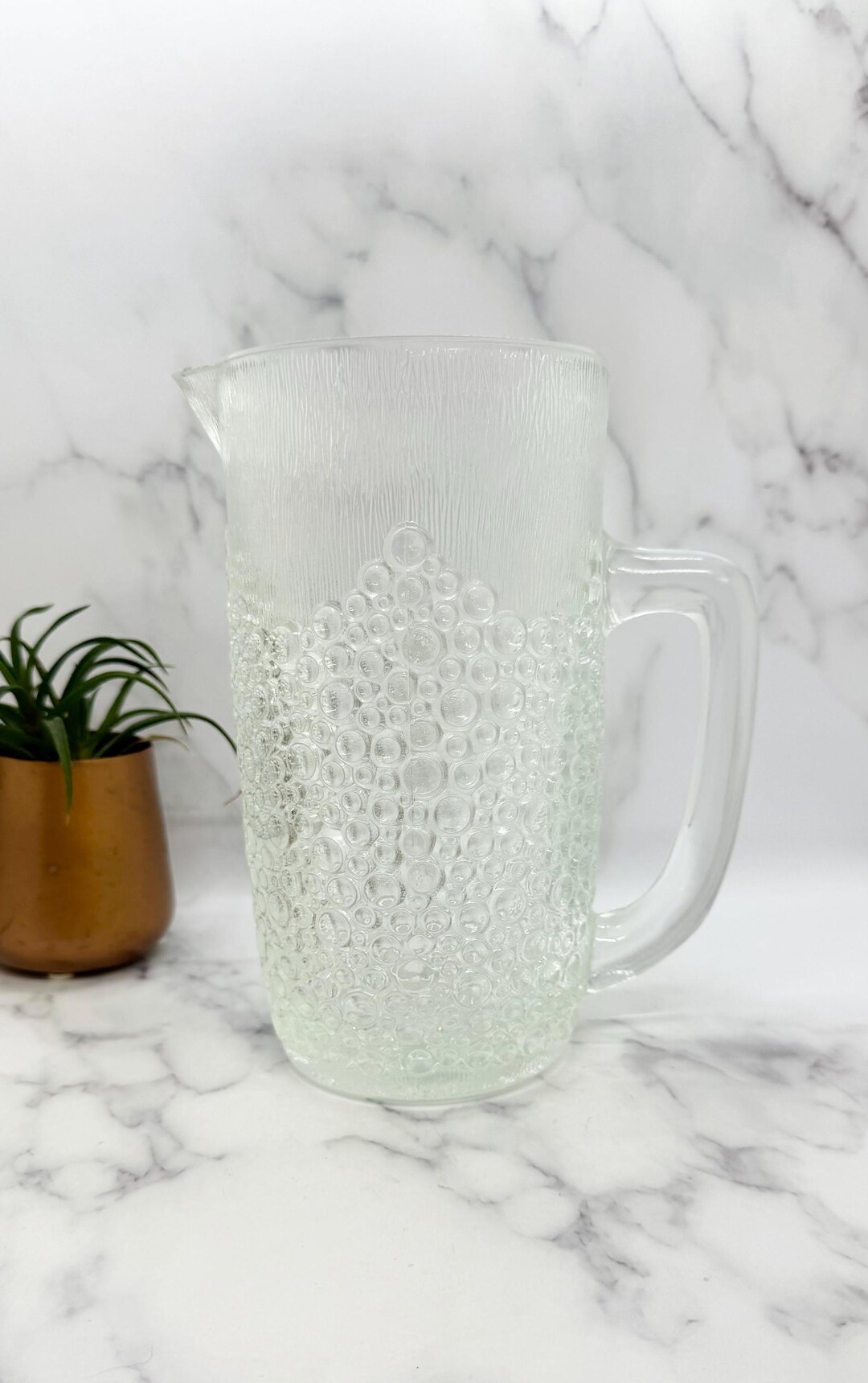 Vintage Clear Glass Bubble Textured Water Pitcher - Etsy