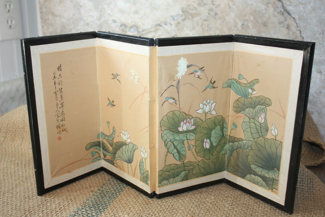 RARE Size Asian Lotus Flower and Hummingbird Mini Screen - Etsy