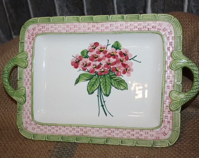 Vintage Italian Made Mane Lion Ceramic Dresser Tray Hand Painted Floral ...