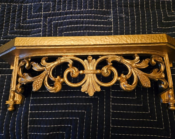 Large Vintage Ornate Syroco Golden Shelf With Fleur Di Lis From Home ...