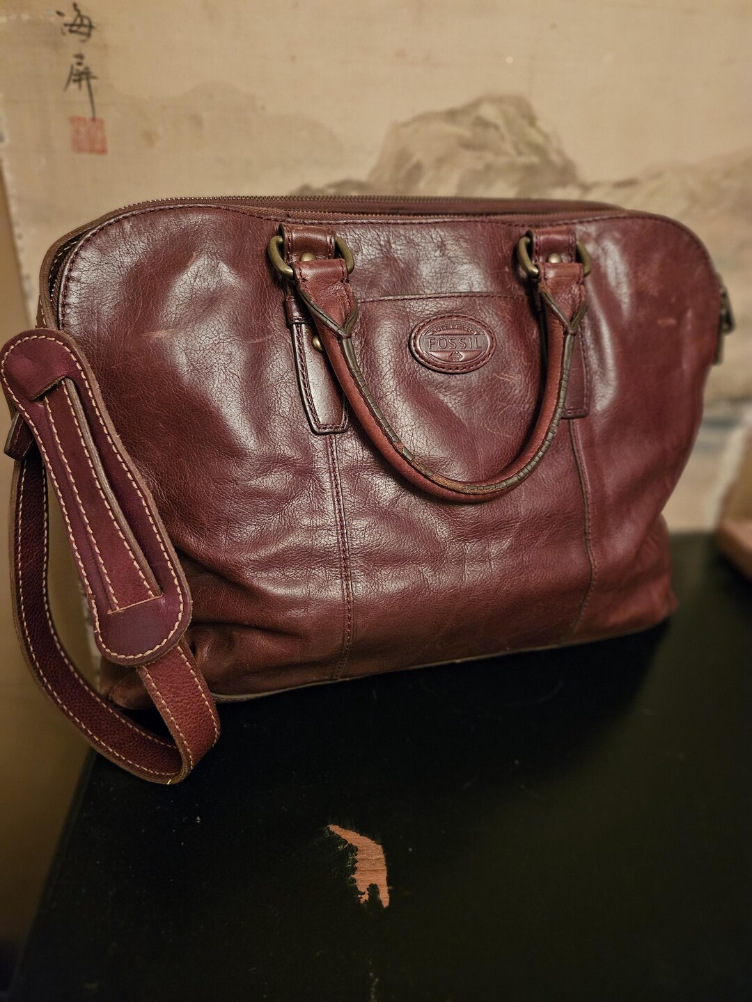 Vintage FOSSIL Pure Leather Briefcase Messenger Bag - Etsy