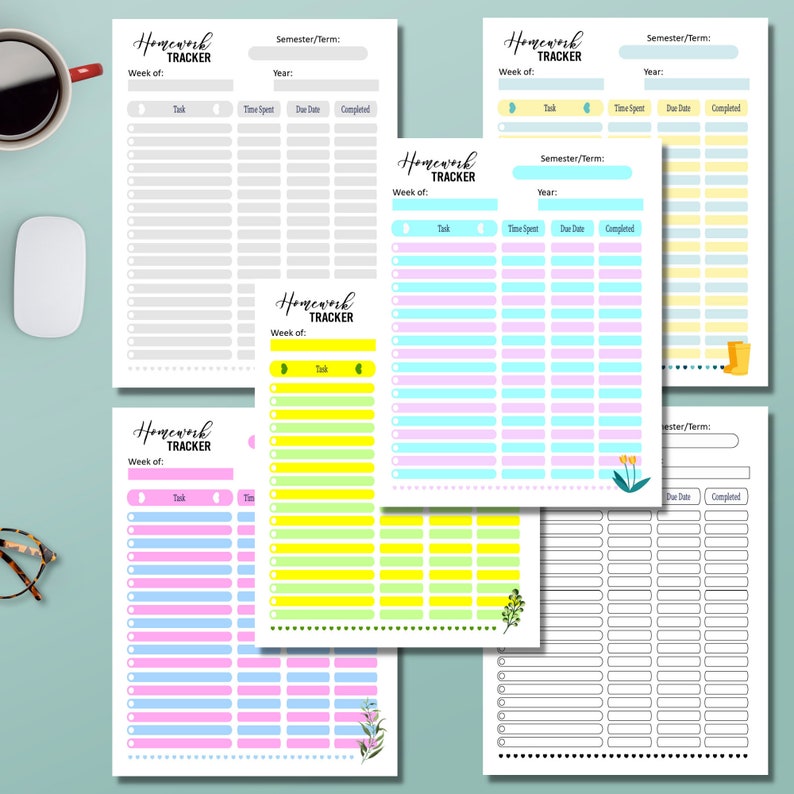 Homework Tracker, Assignment Tracker, Letter Sized, 6 Colors, Digital ...