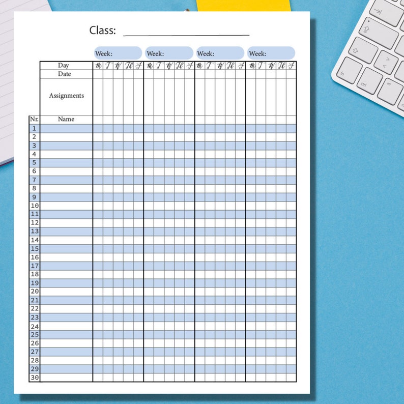 Class Grade Tracker, Letter Sized, 6 Colors, Digital Download, Print at ...