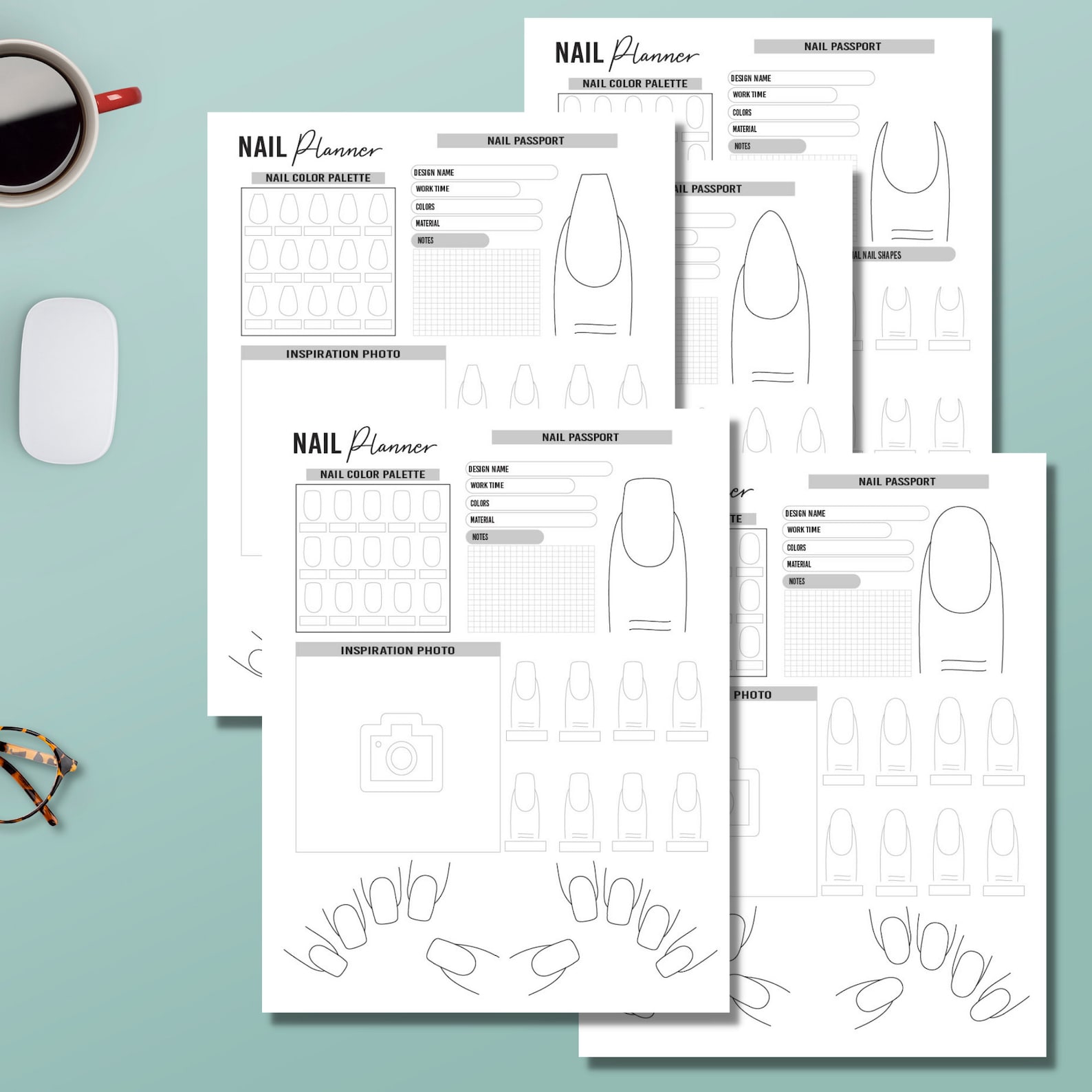 Nail Art Planner, Letter Sized, 5 Designs, Nail Tech Planner, Digital ...