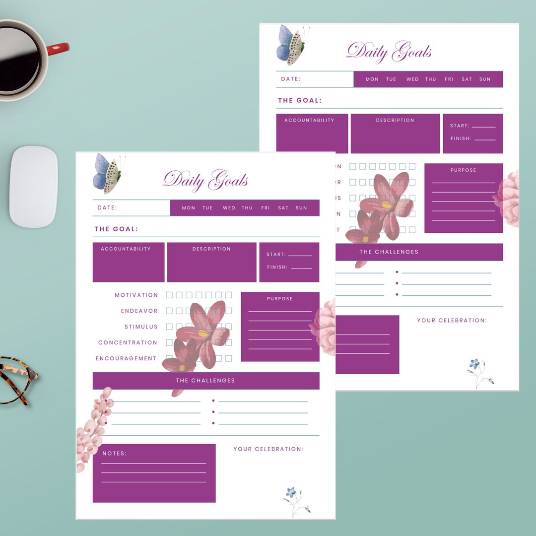 Daily Goal Tracker Manager, Printable Planner, Letter Sized, Digital ...