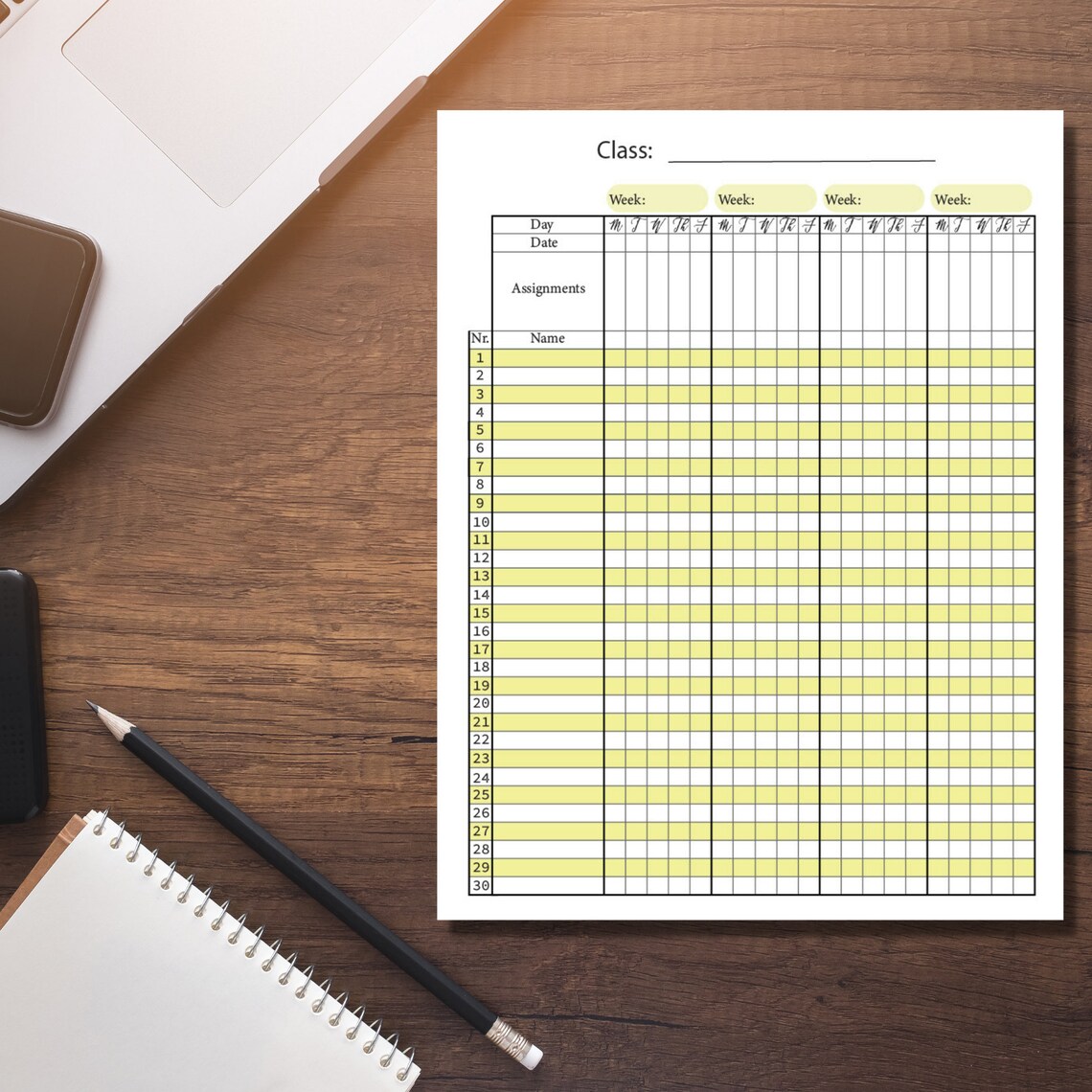 Class Grade Tracker, Letter Sized, 6 Colors, Digital Download, Print at ...