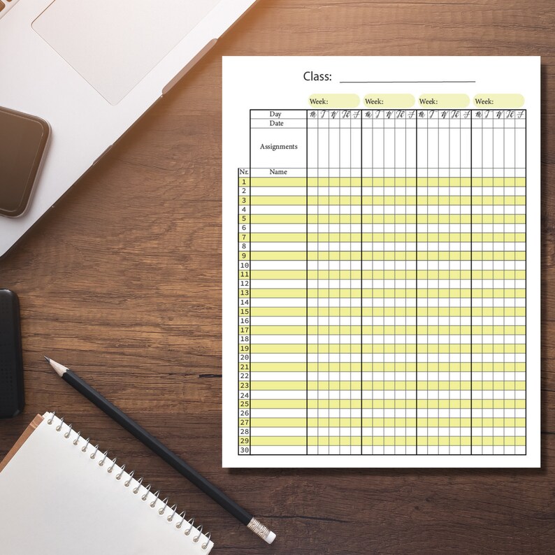 Class Grade Tracker, Letter Sized, 6 Colors, Digital Download, Print at ...