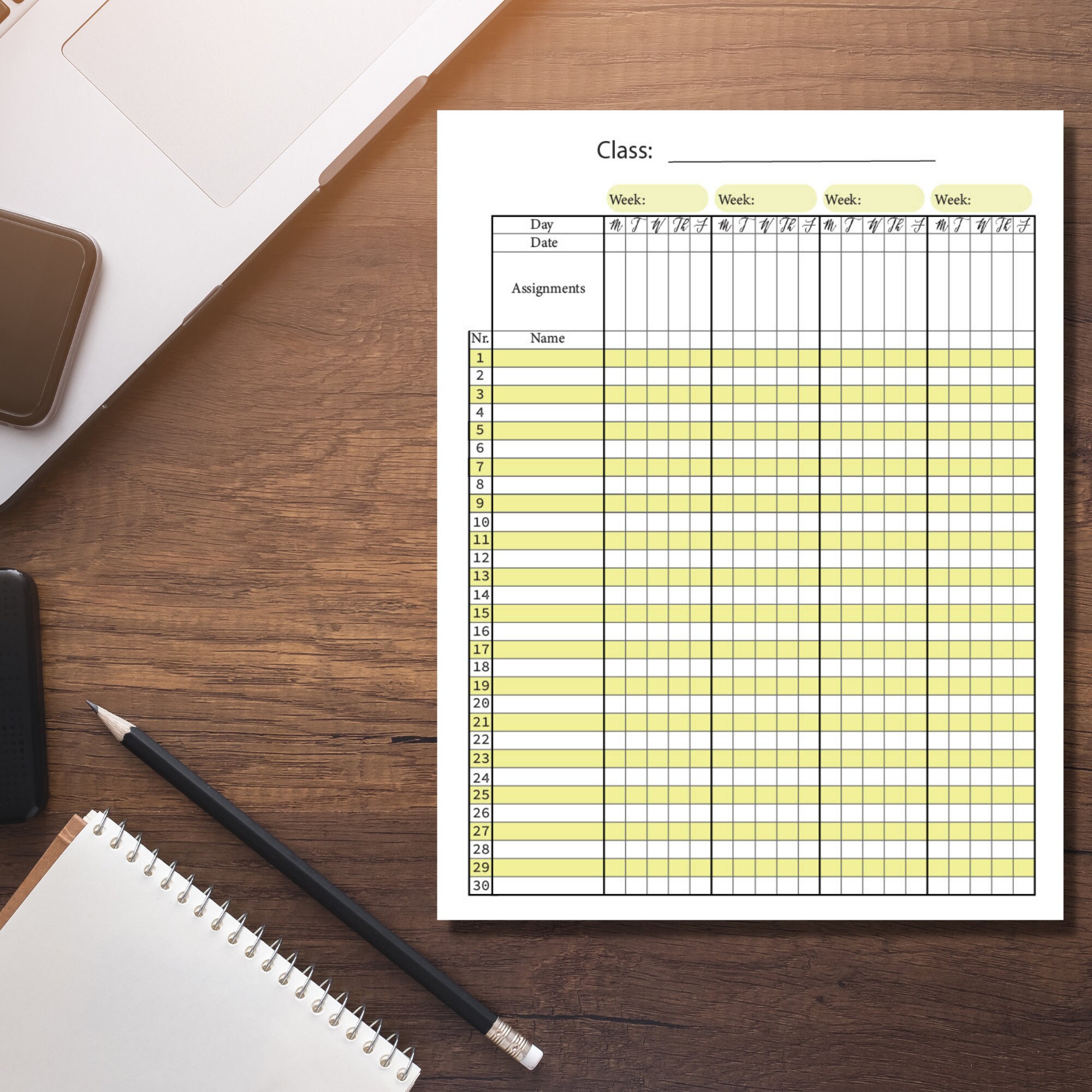 Class Grade Tracker, Letter Sized, 6 Colors, Digital Download, Print at ...