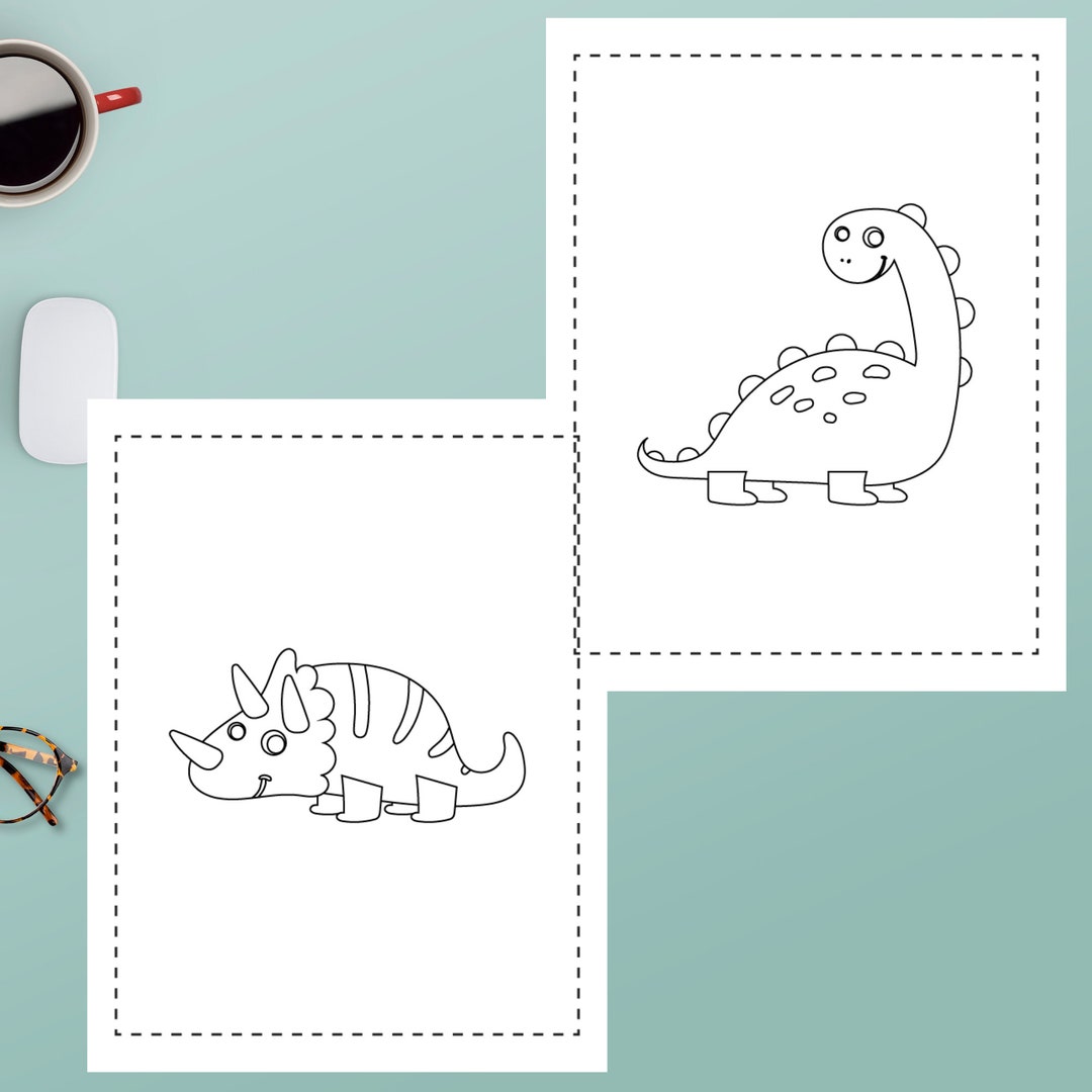 Dinosaur Coloring Book Pages, Dino Color Page 20 Pack, Animal Drawing ...