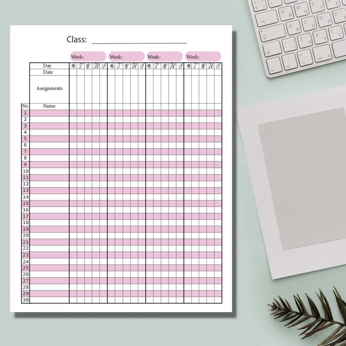 Class Grade Tracker, Letter Sized, 6 Colors, Digital Download, Print at ...