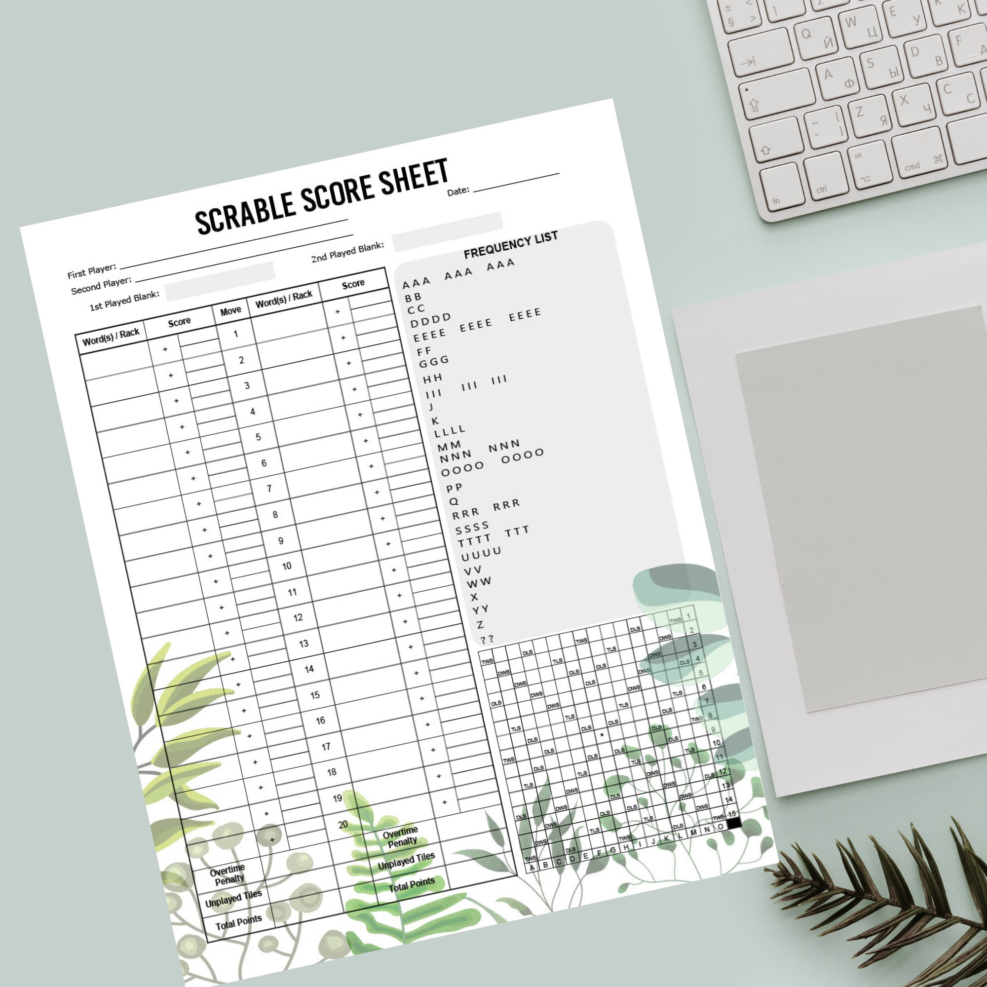 Scrabble Score Sheet, Letter Sized, 7 Colors/designs, Digital Download ...