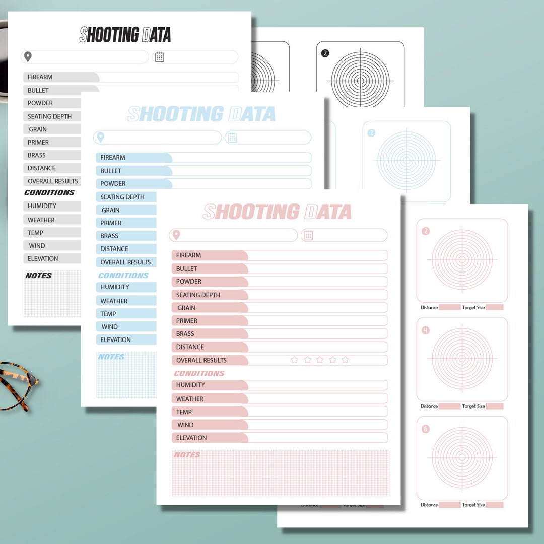 Shooting Range Data Log, Letter Sized, 3 Colors, 6 Pages, Digital ...