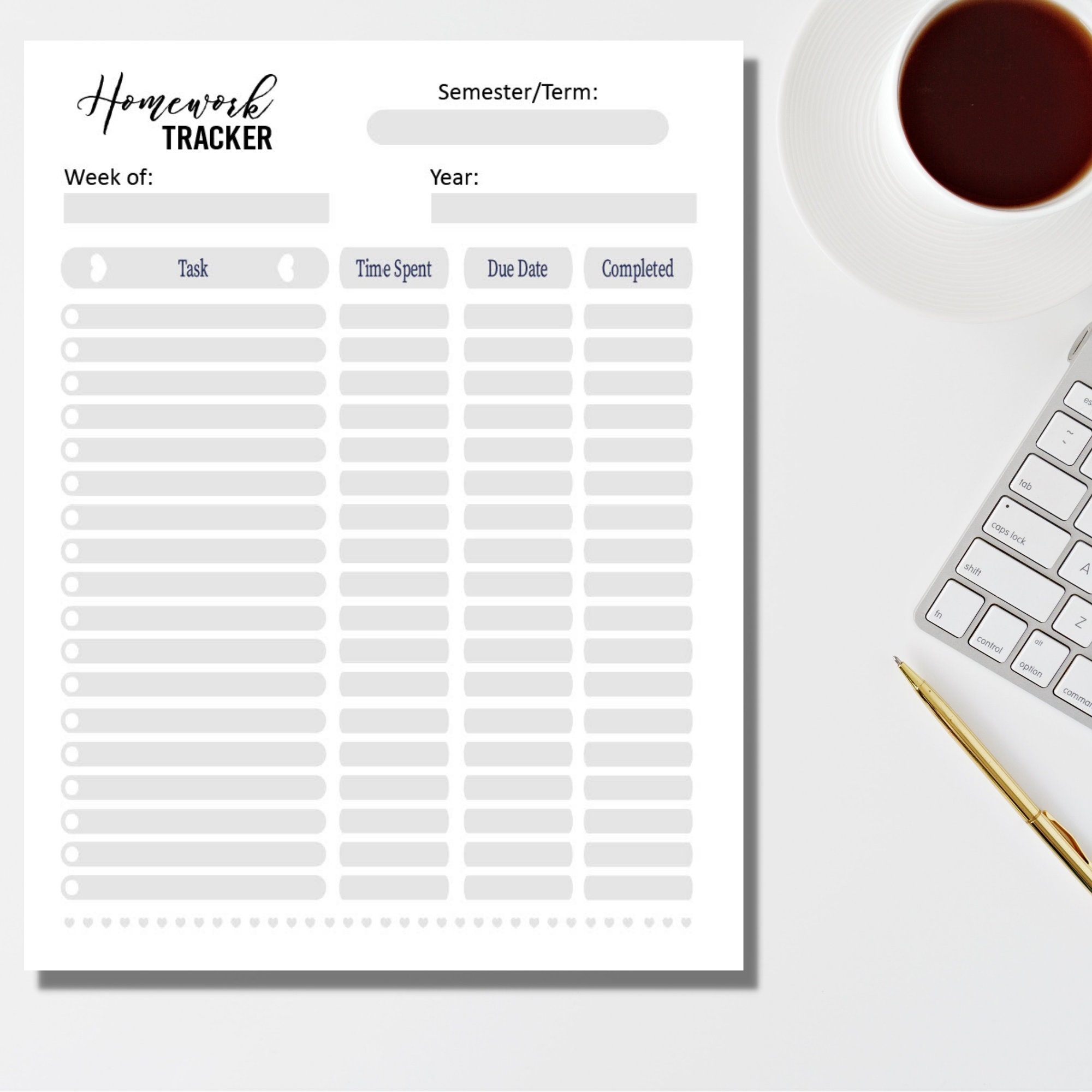 Homework Tracker, Assignment Tracker, Letter Sized, 6 Colors, Digital ...