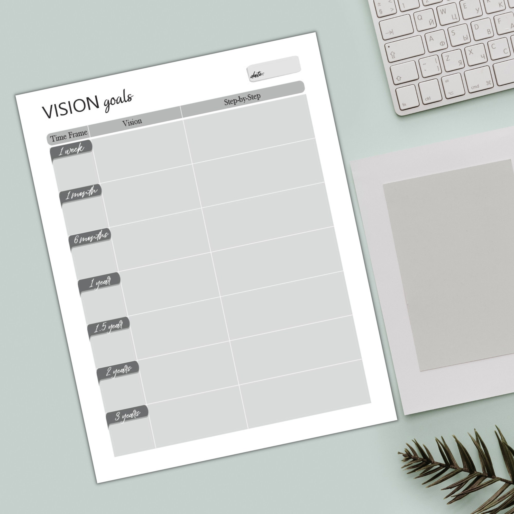 Long Term Goals, Vision Goal Setting, Letter Sized, Digital Download ...