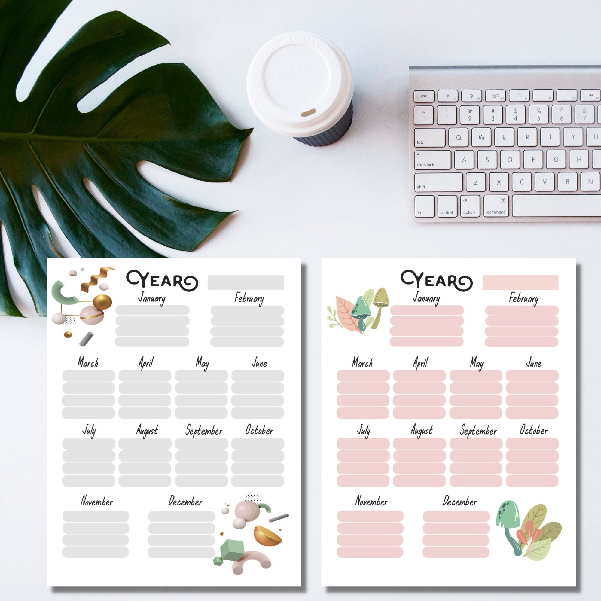 Year Planner, 2 Designs, Letter Sized, Digital Download, Print at Home ...