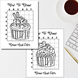 How to Draw Cupcakes Grid Drawing 20 Page Adult Coloring - Etsy