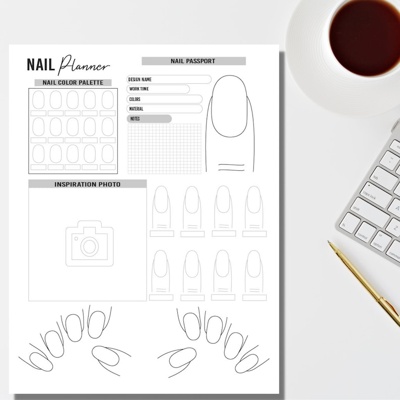 Nail Art Planner Letter Sized 5 Designs Digital Download | Etsy