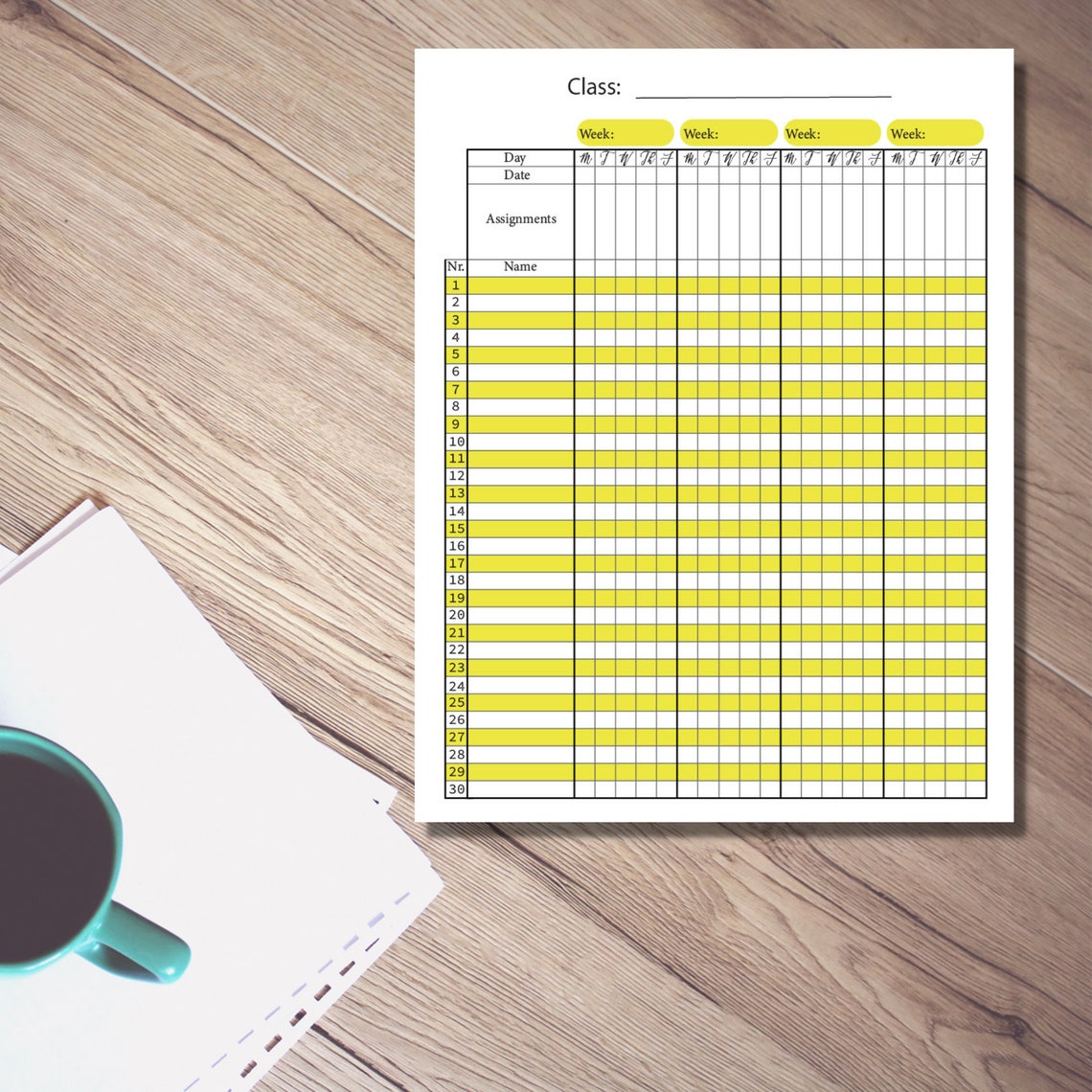 Class Grade Tracker, Letter Sized, 6 Colors, Digital Download, Print at ...