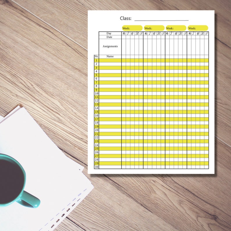 Class Grade Tracker, Letter Sized, 6 Colors, Digital Download, Print at ...
