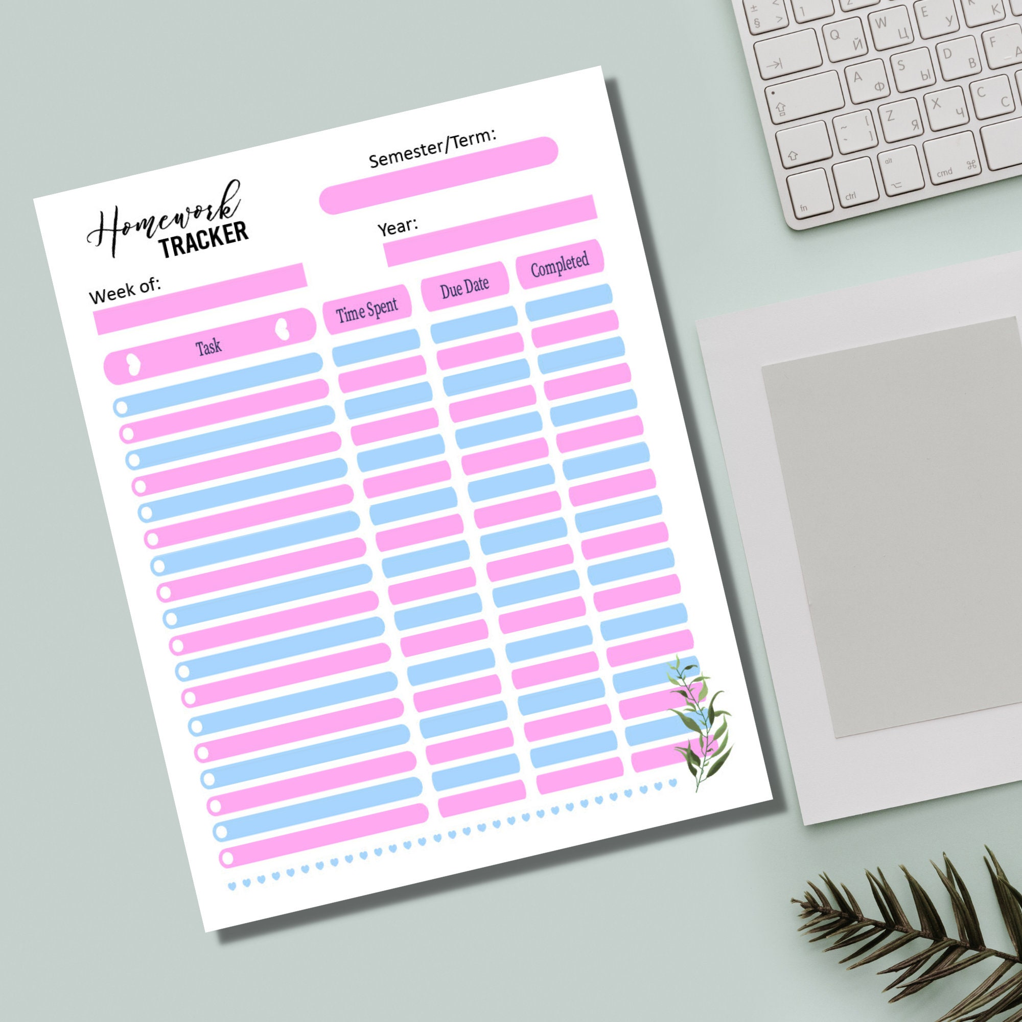 Homework Tracker, Assignment Tracker, Letter Sized, 6 Colors, Digital ...