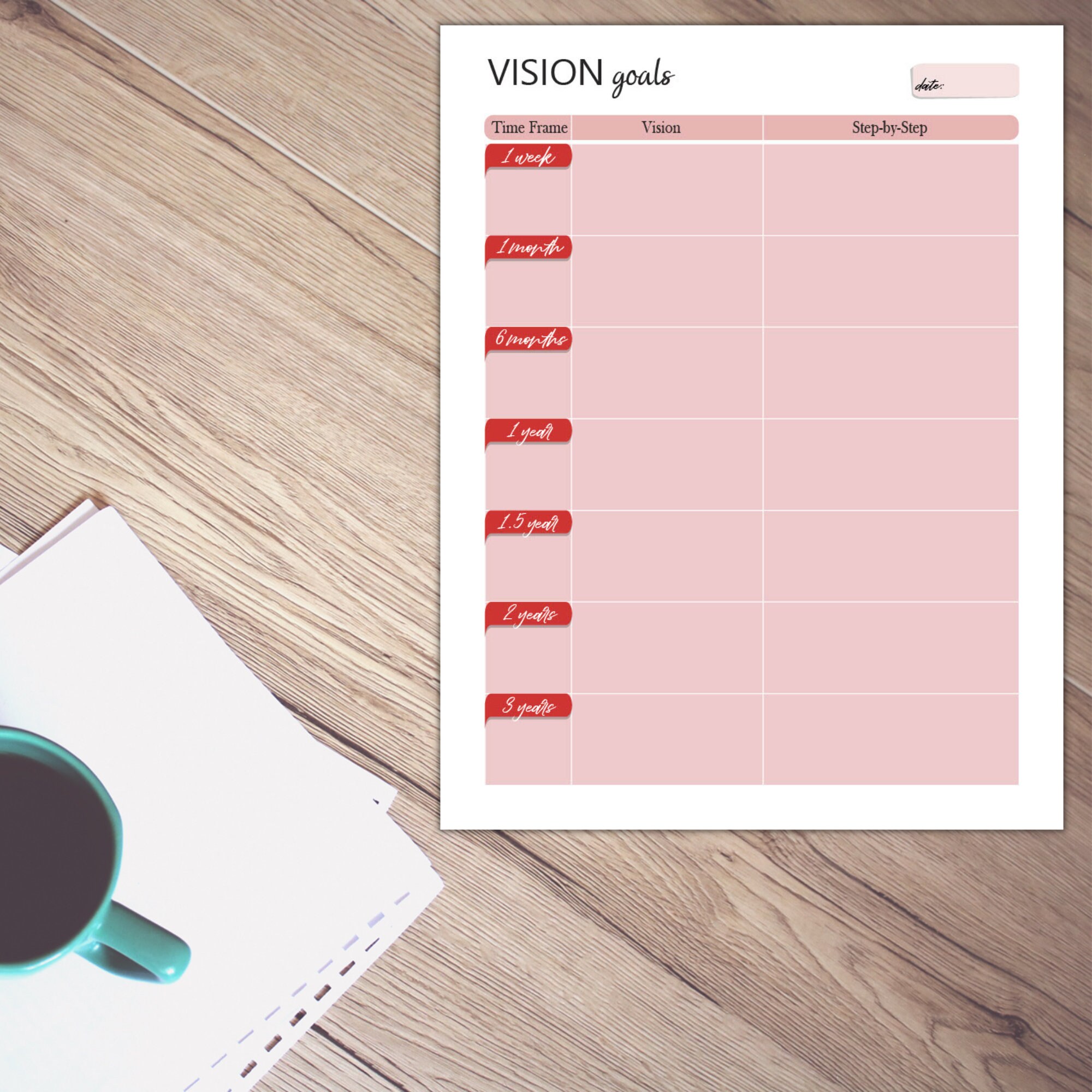 Long Term Goals, Vision Goal Setting, Letter Sized, Digital Download ...