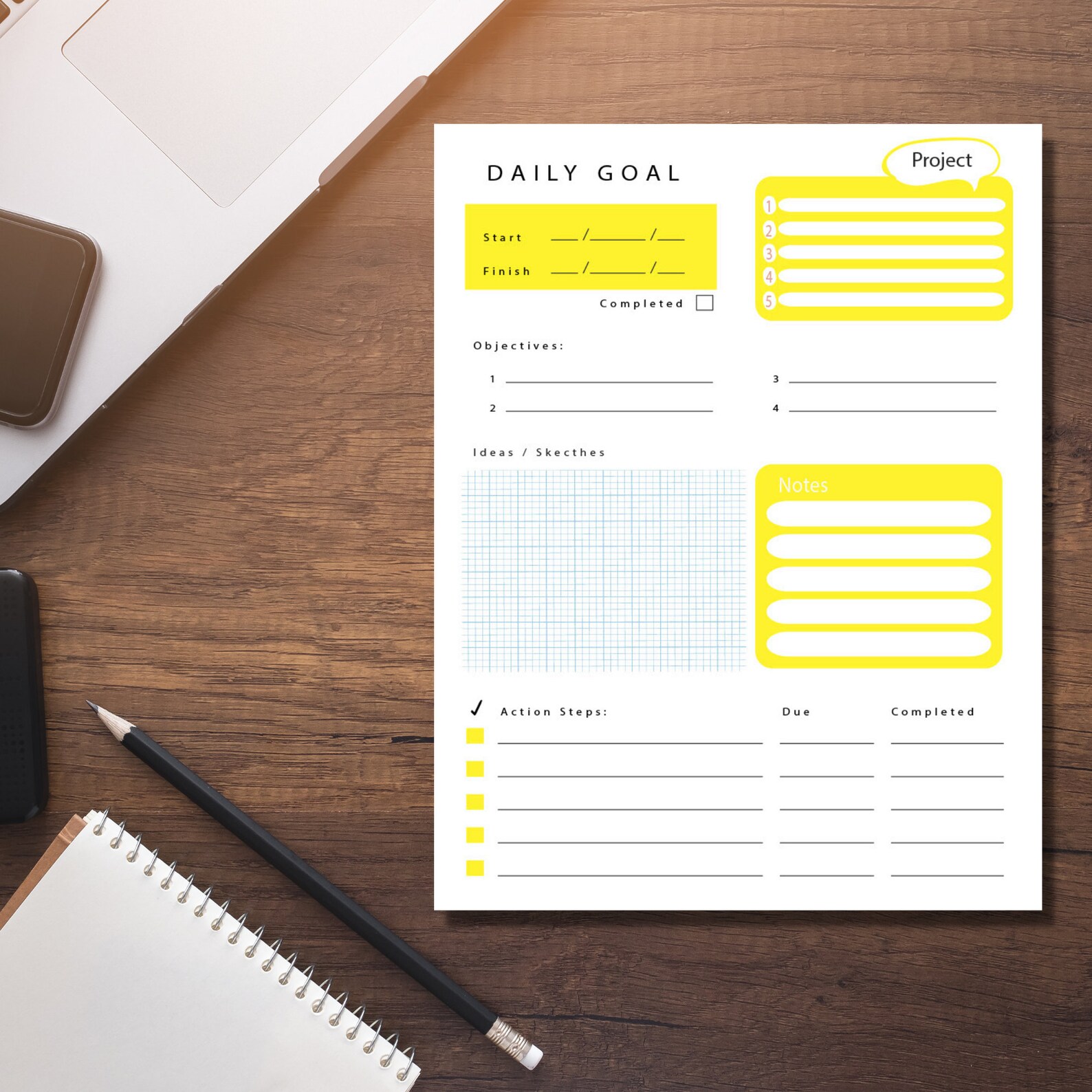 Daily Goal to Do List Letter Sized 4 Colors Digital - Etsy