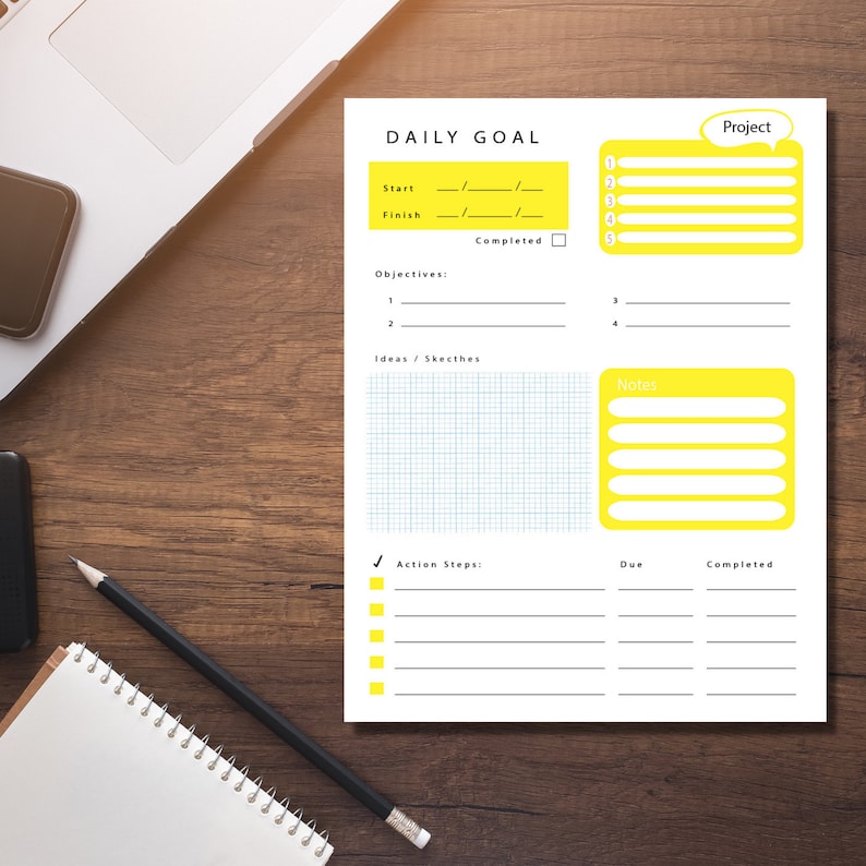 Daily Goal to Do List Letter Sized 4 Colors Digital - Etsy