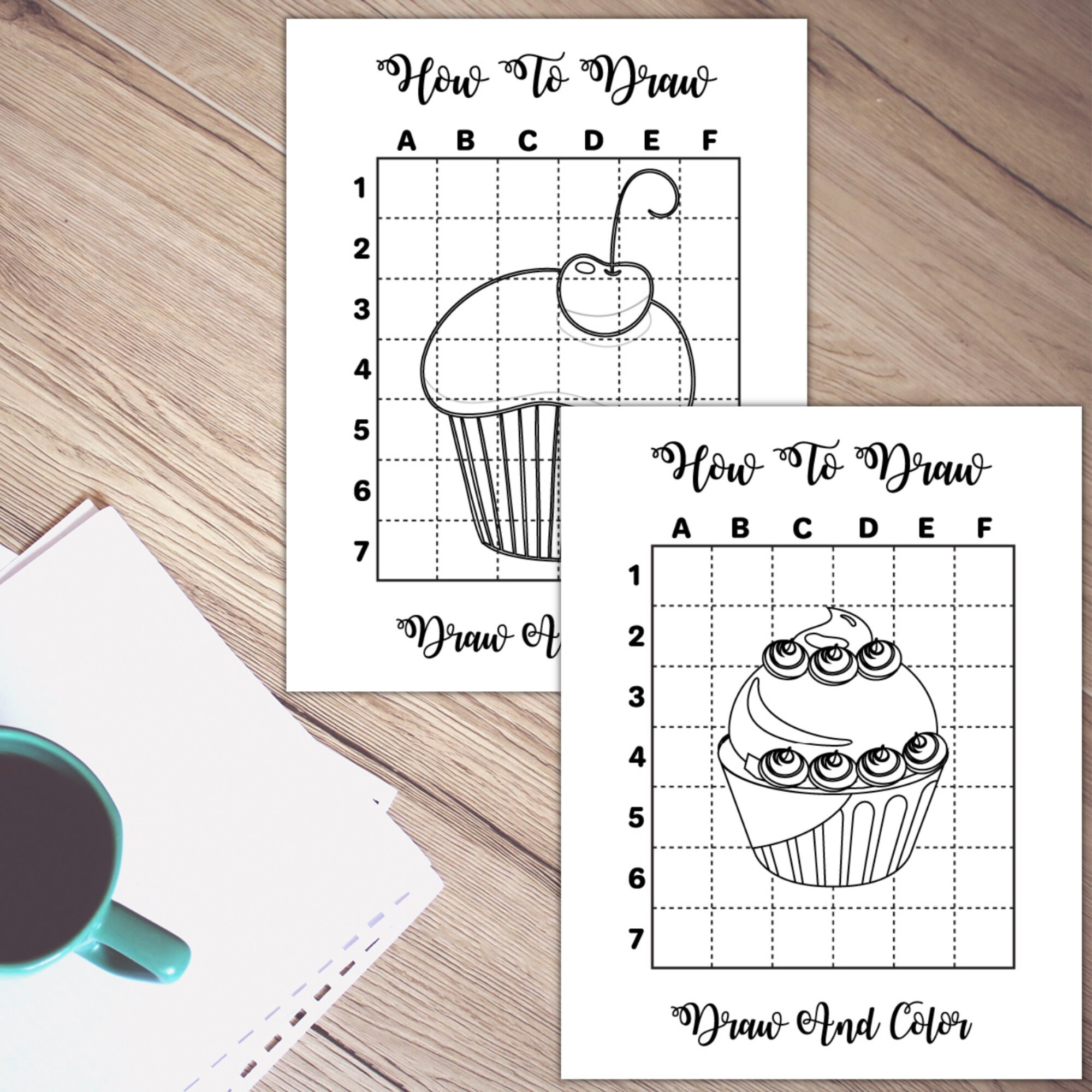 How to Draw Cupcakes Grid Drawing 20 Page Adult Coloring - Etsy