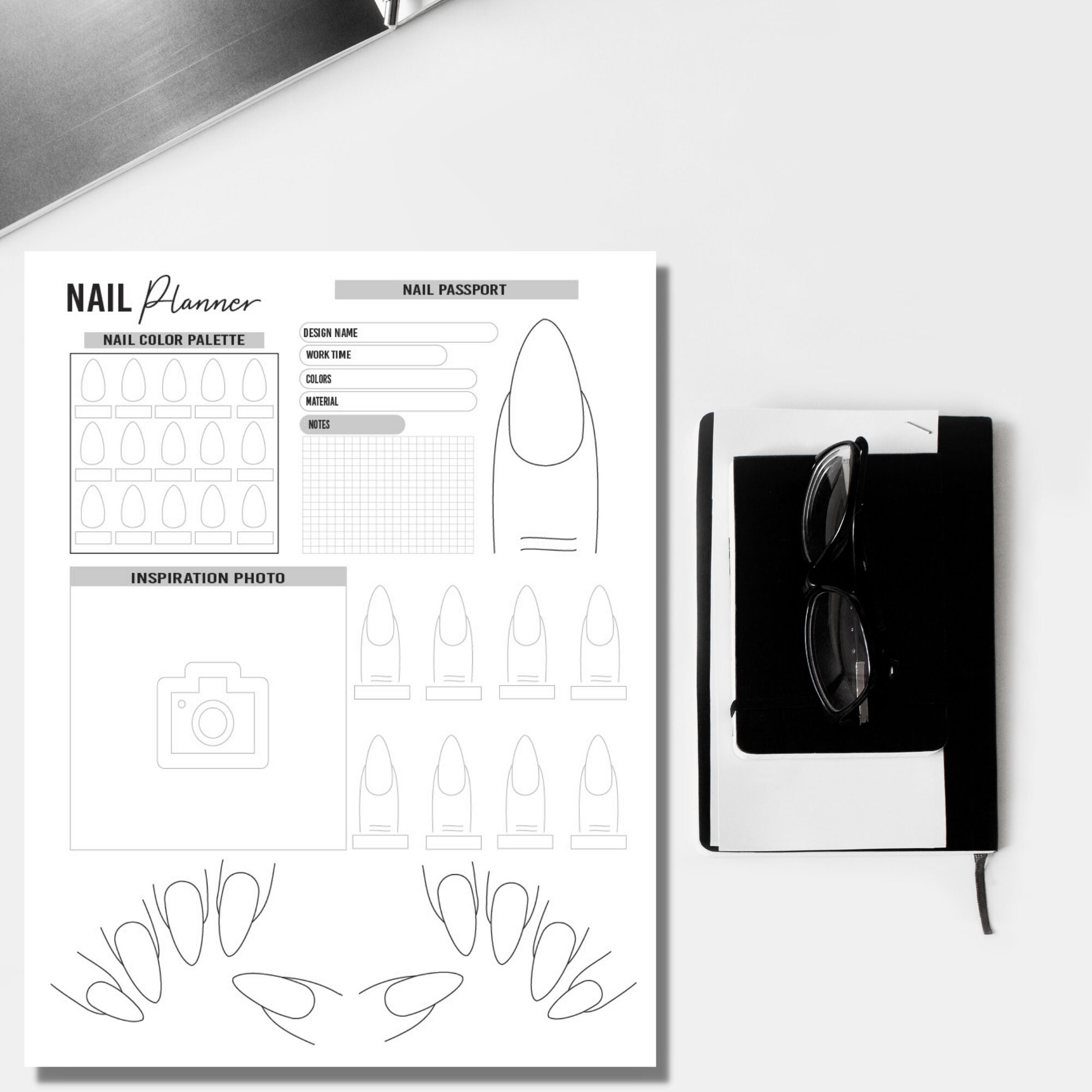Nail Art Planner Letter Sized 5 Designs Digital Download | Etsy
