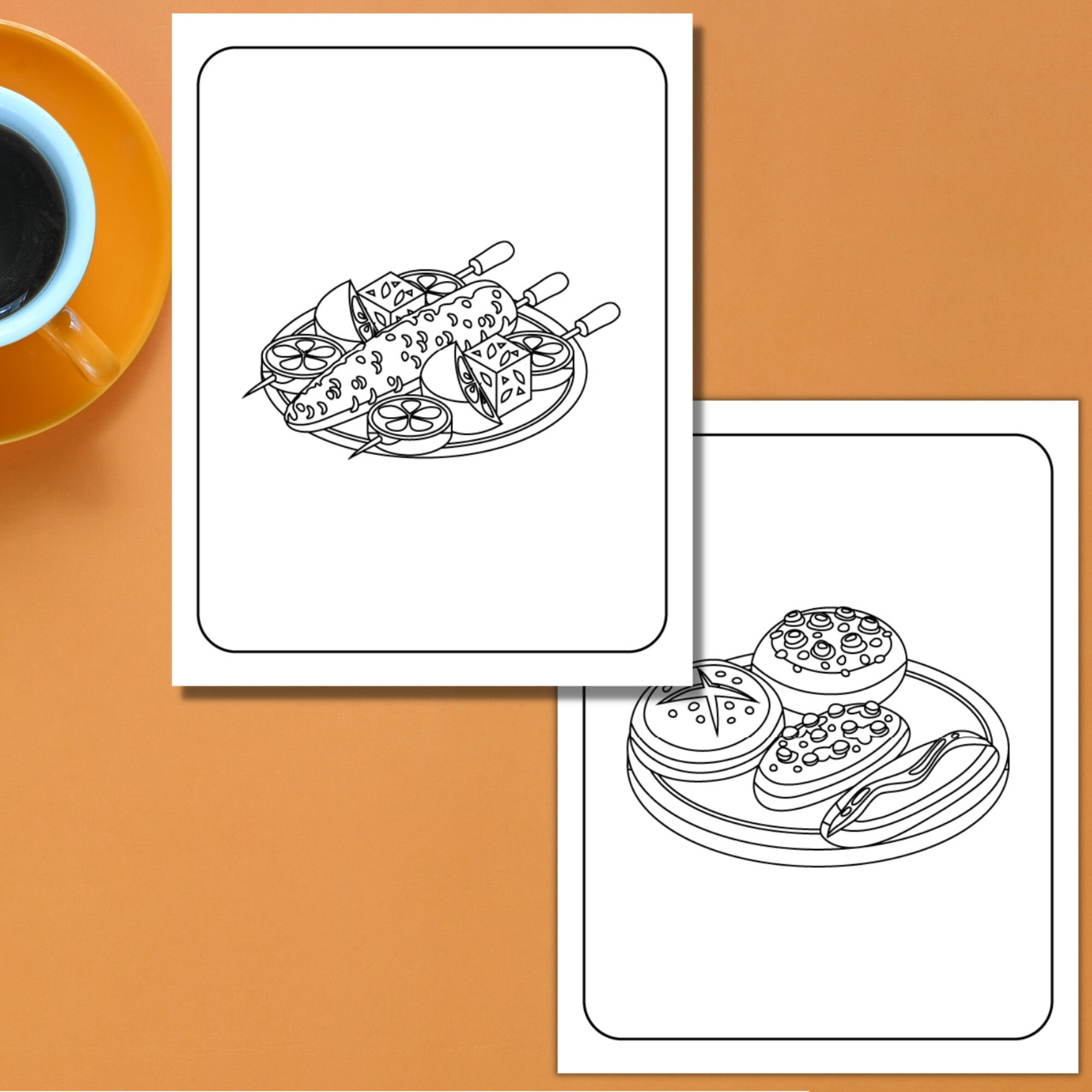 Food & Drink Coloring Pages 20 Page Adult Coloring Book - Etsy