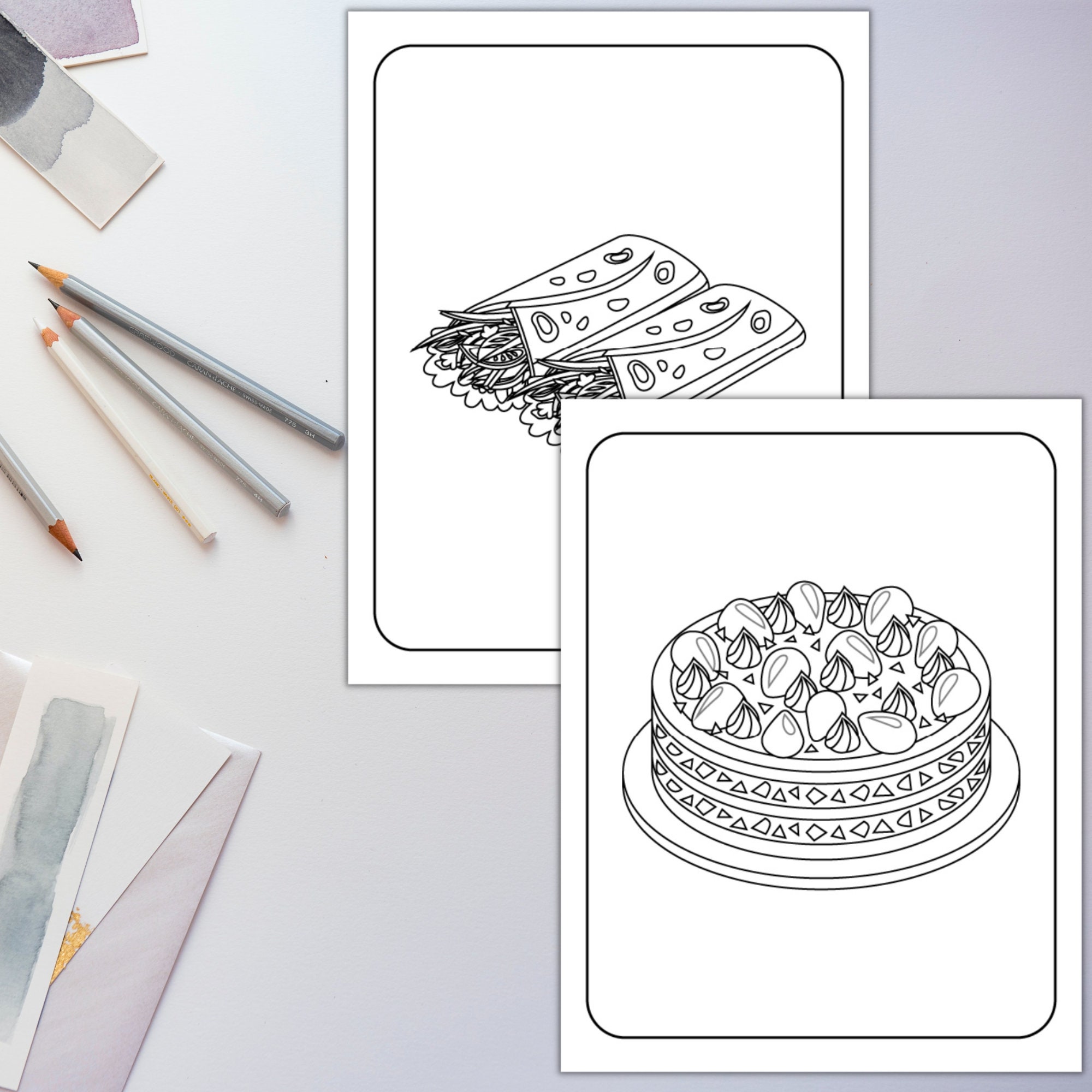 Food & Drink Coloring Pages 20 Page Adult Coloring Book - Etsy