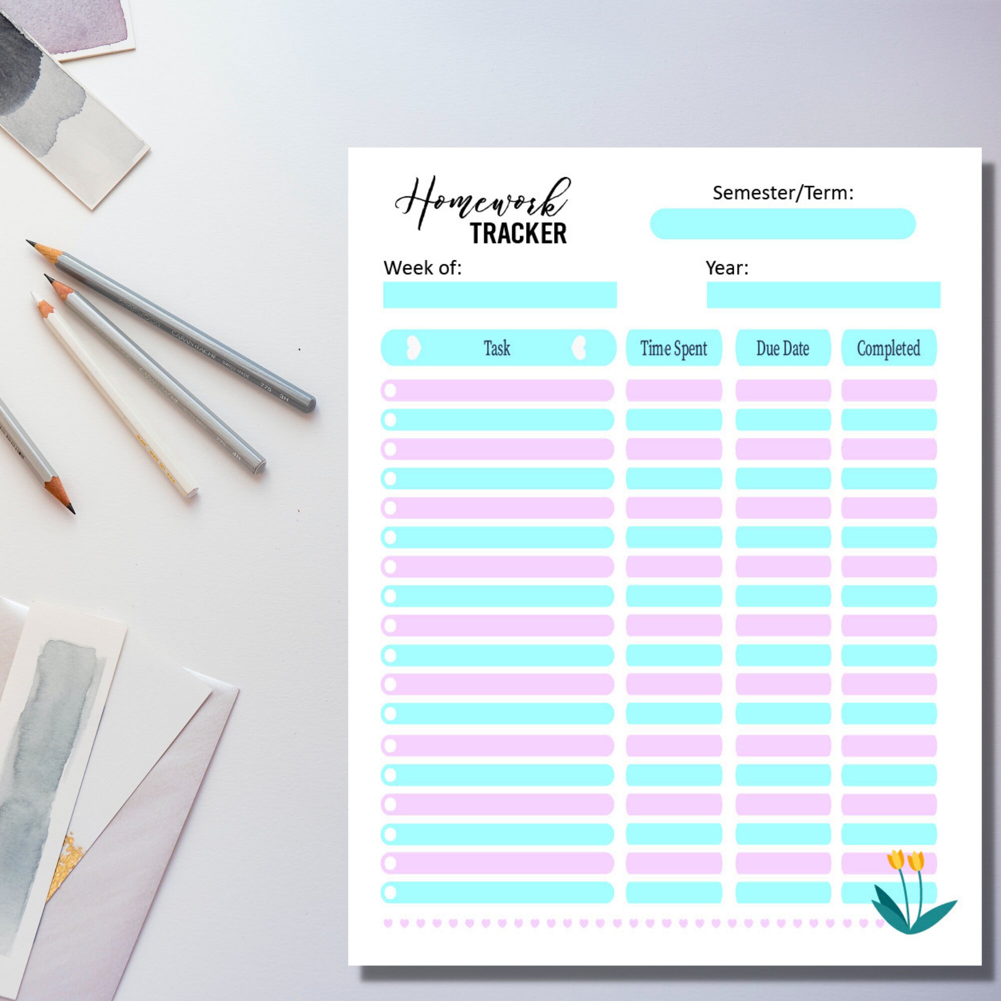 Homework Tracker, Assignment Tracker, Letter Sized, 6 Colors, Digital ...