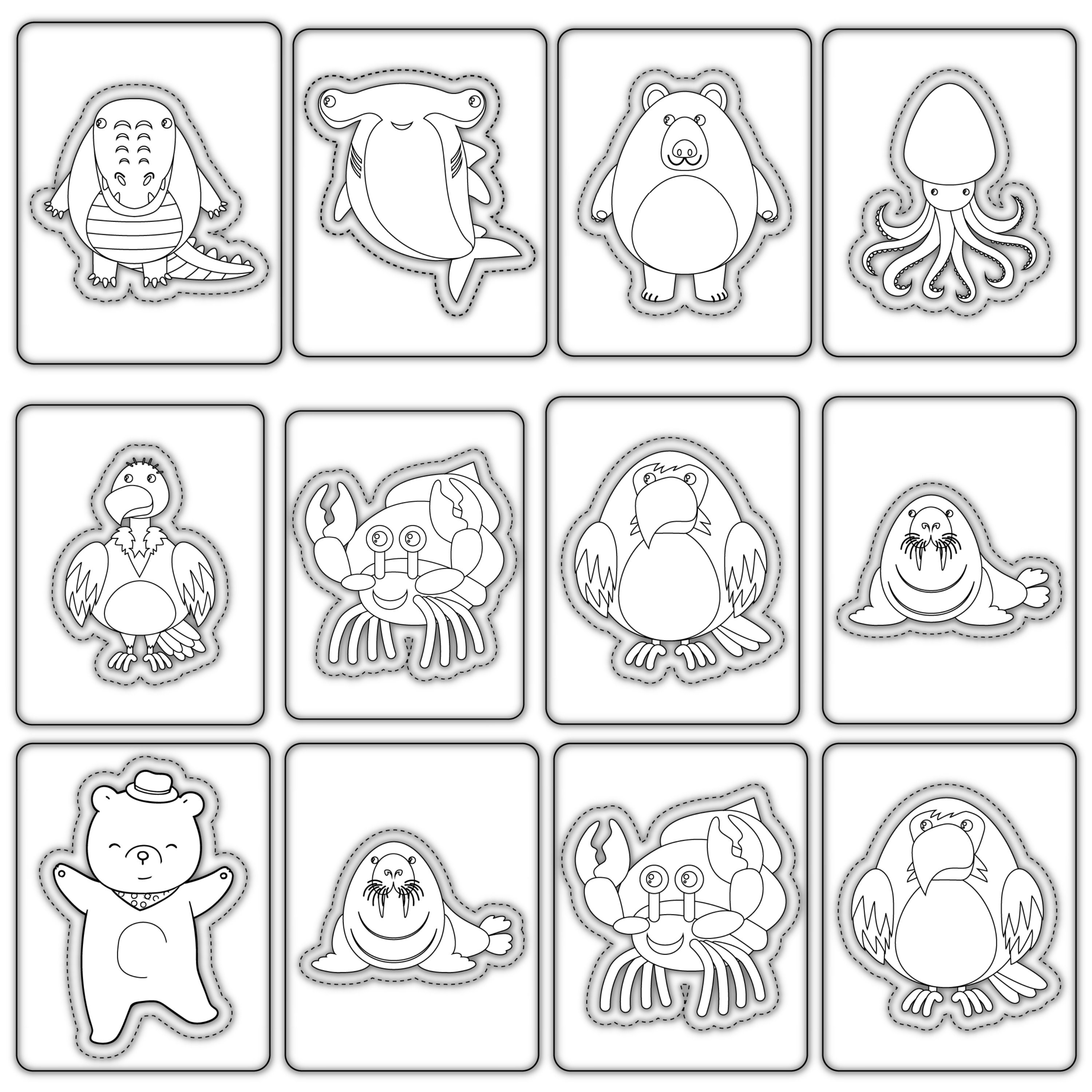Animal Coloring Pages & Scissors Skills, 50 Pack, Children's Activity ...