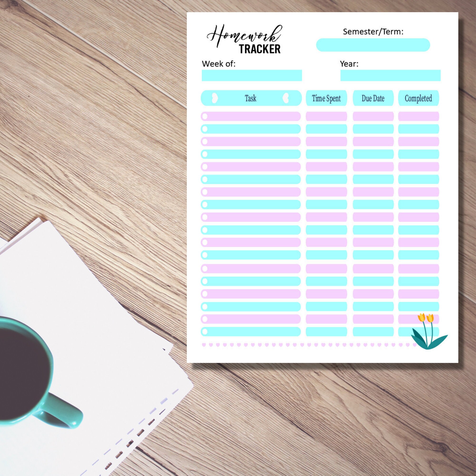 Homework Tracker, Assignment Tracker, Letter Sized, 6 Colors, Digital ...