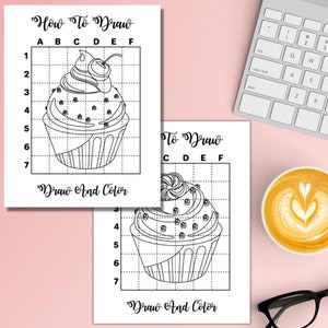 How to Draw Cupcakes Grid Drawing 20 Page Adult Coloring - Etsy