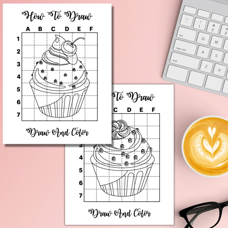 How to Draw Cupcakes Grid Drawing 20 Page Adult Coloring - Etsy