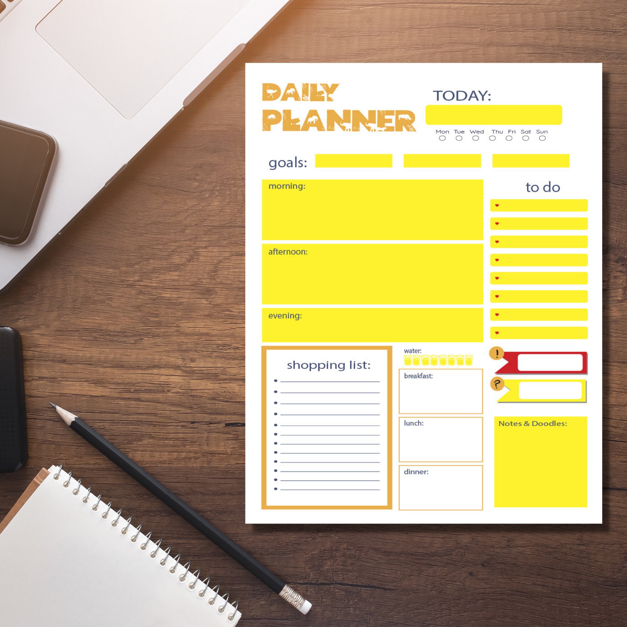 Daily Planner, Letter Sized, 6 Colors, Digital Download, Print at Home ...