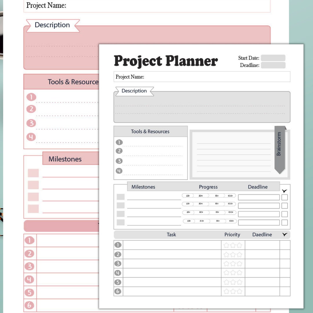 Project Planner, Letter Sized, Digital Download, Print at Home - Etsy