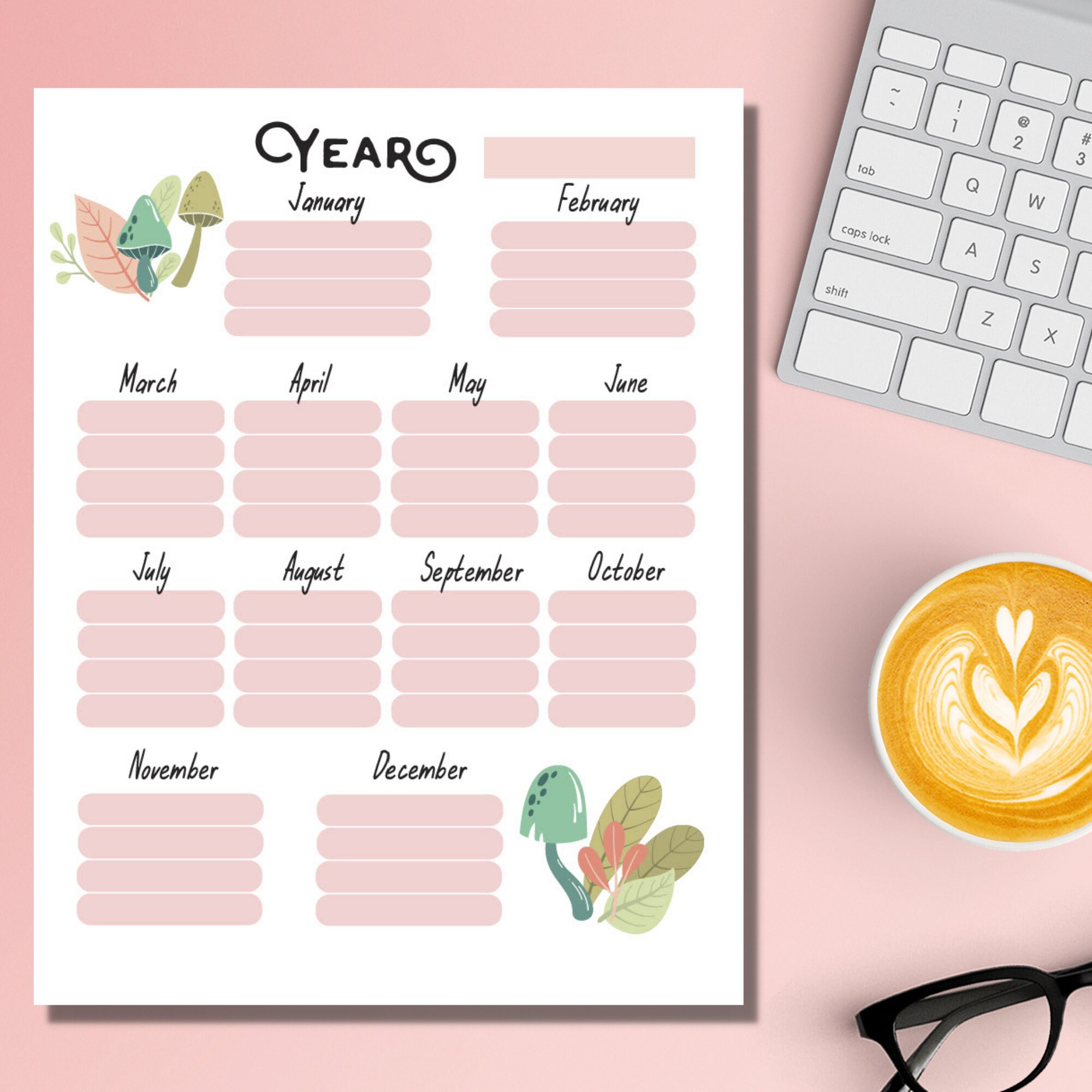 Year Planner, 2 Designs, Letter Sized, Digital Download, Print at Home ...
