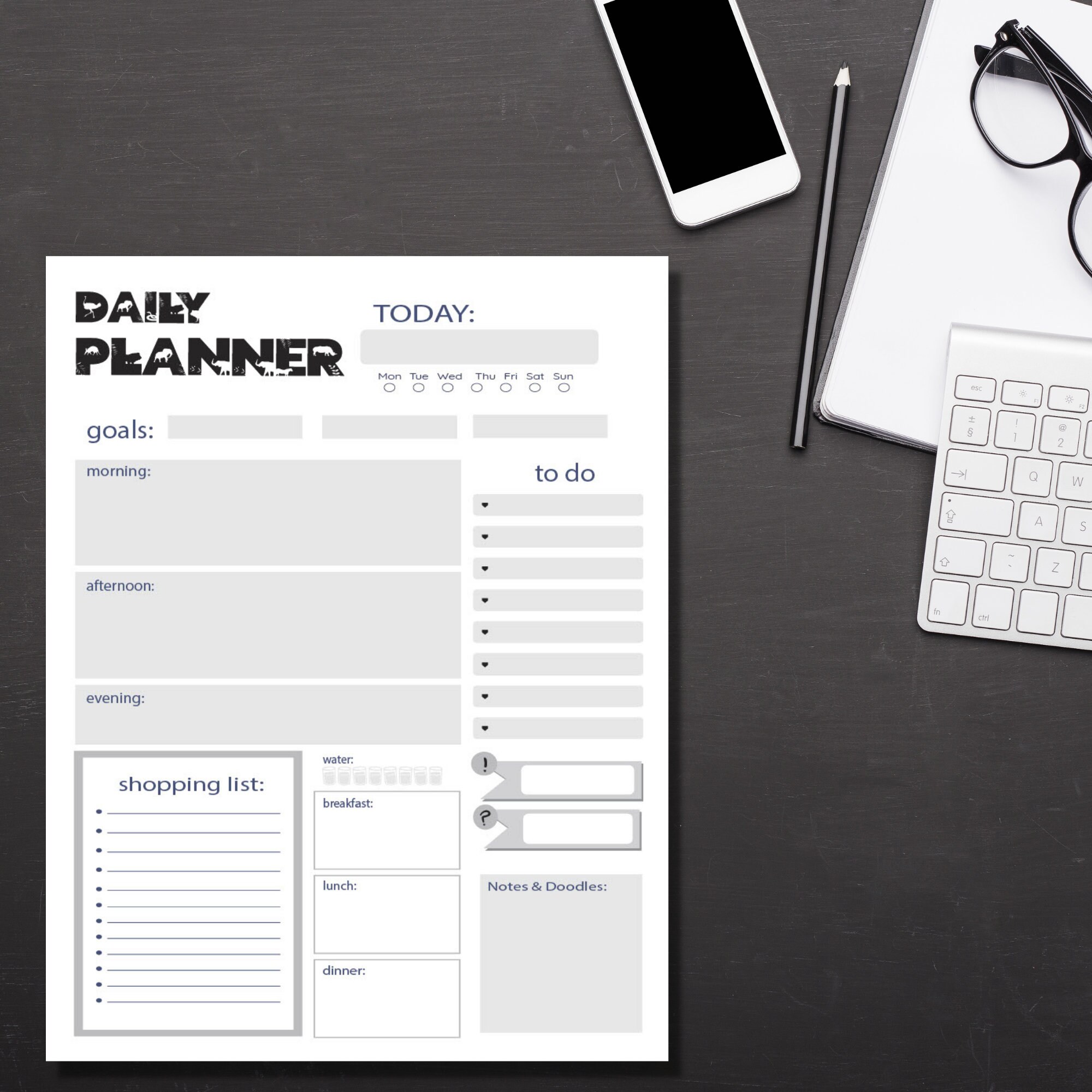 Daily Planner, Letter Sized, 6 Colors, Digital Download, Print at Home ...