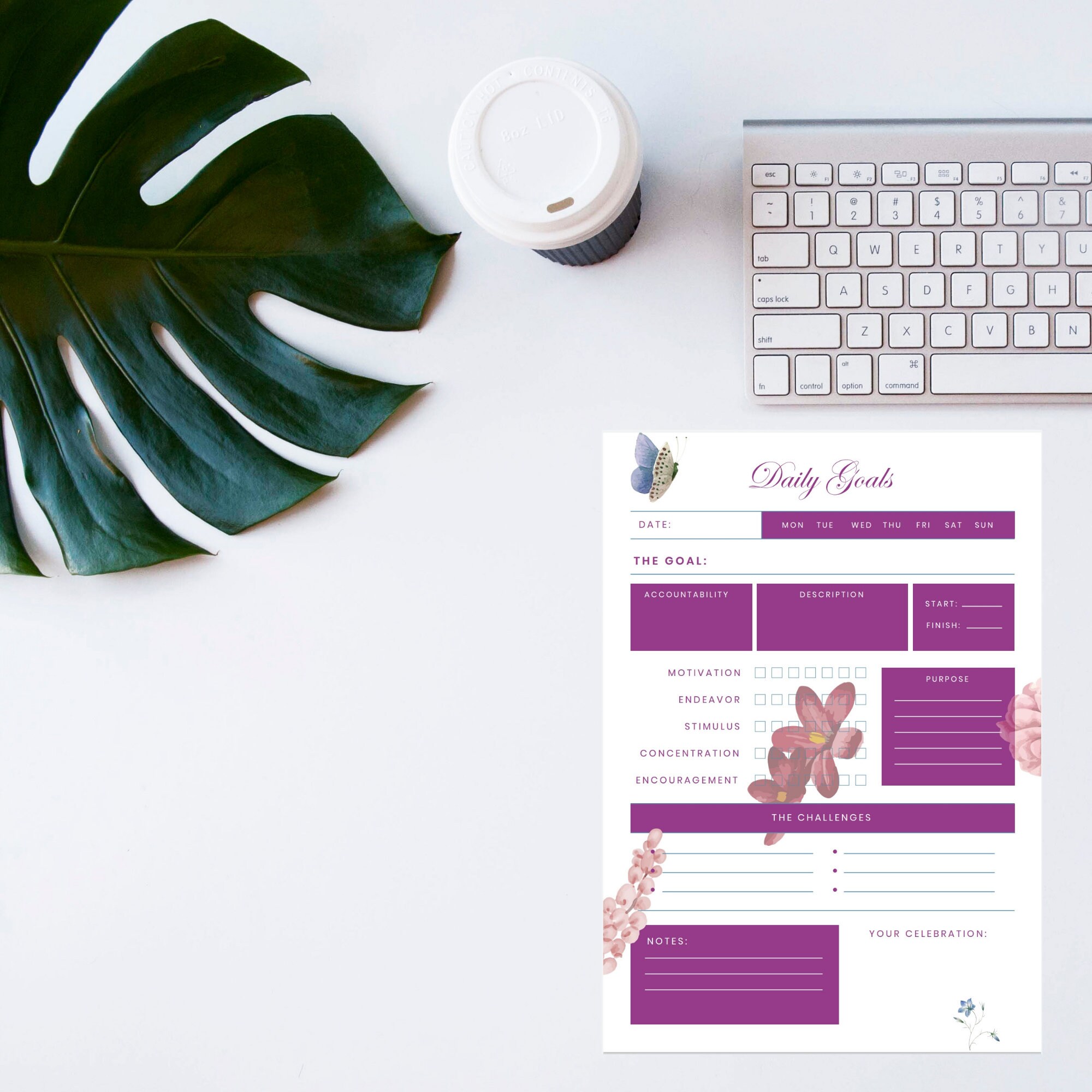Daily Goal Tracker Manager, Printable Planner, Letter Sized, Digital ...