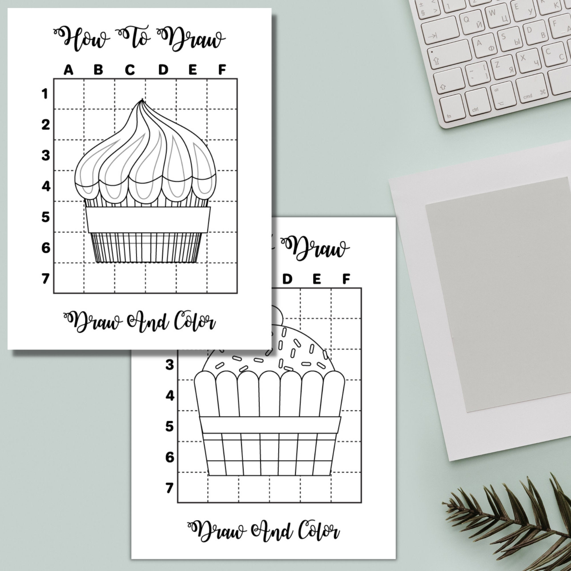 How to Draw Cupcakes, Grid Drawing, 20 Page Adult Coloring Book ...