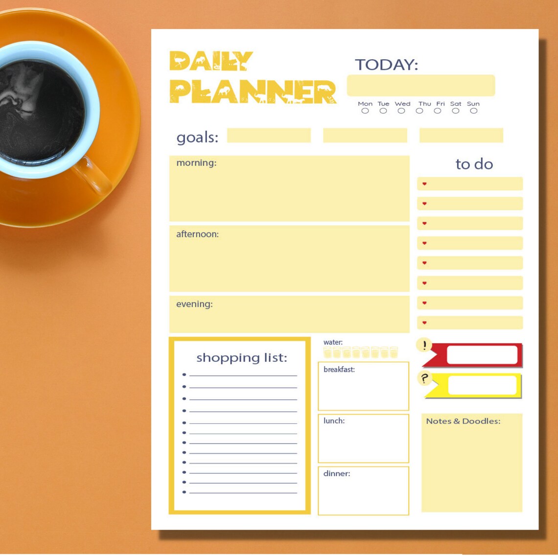 Daily Planner, Letter Sized, 6 Colors, Digital Download, Print at Home ...