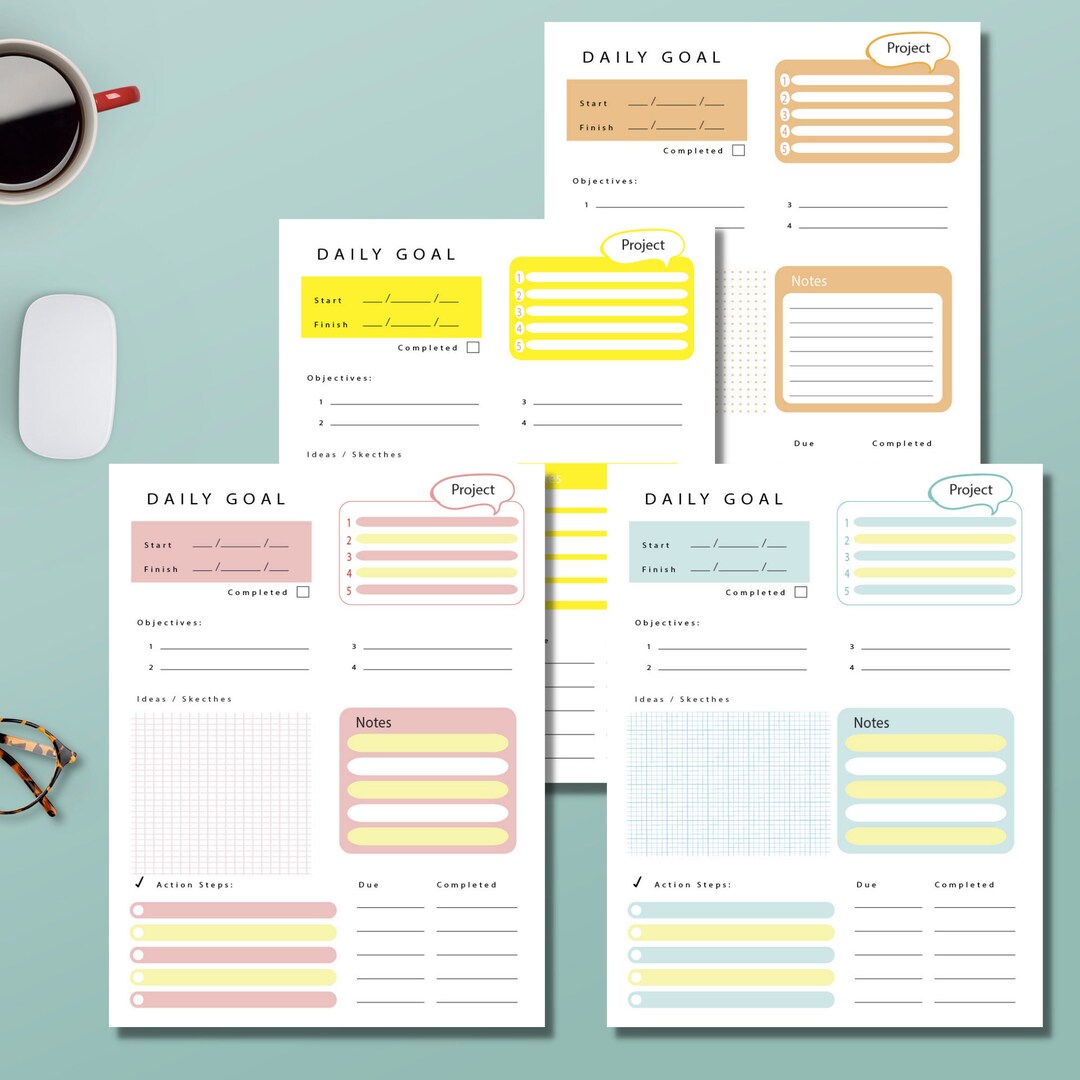 Daily Goal, to Do List, Letter Sized, 4 Colors, Digital Download, Print ...