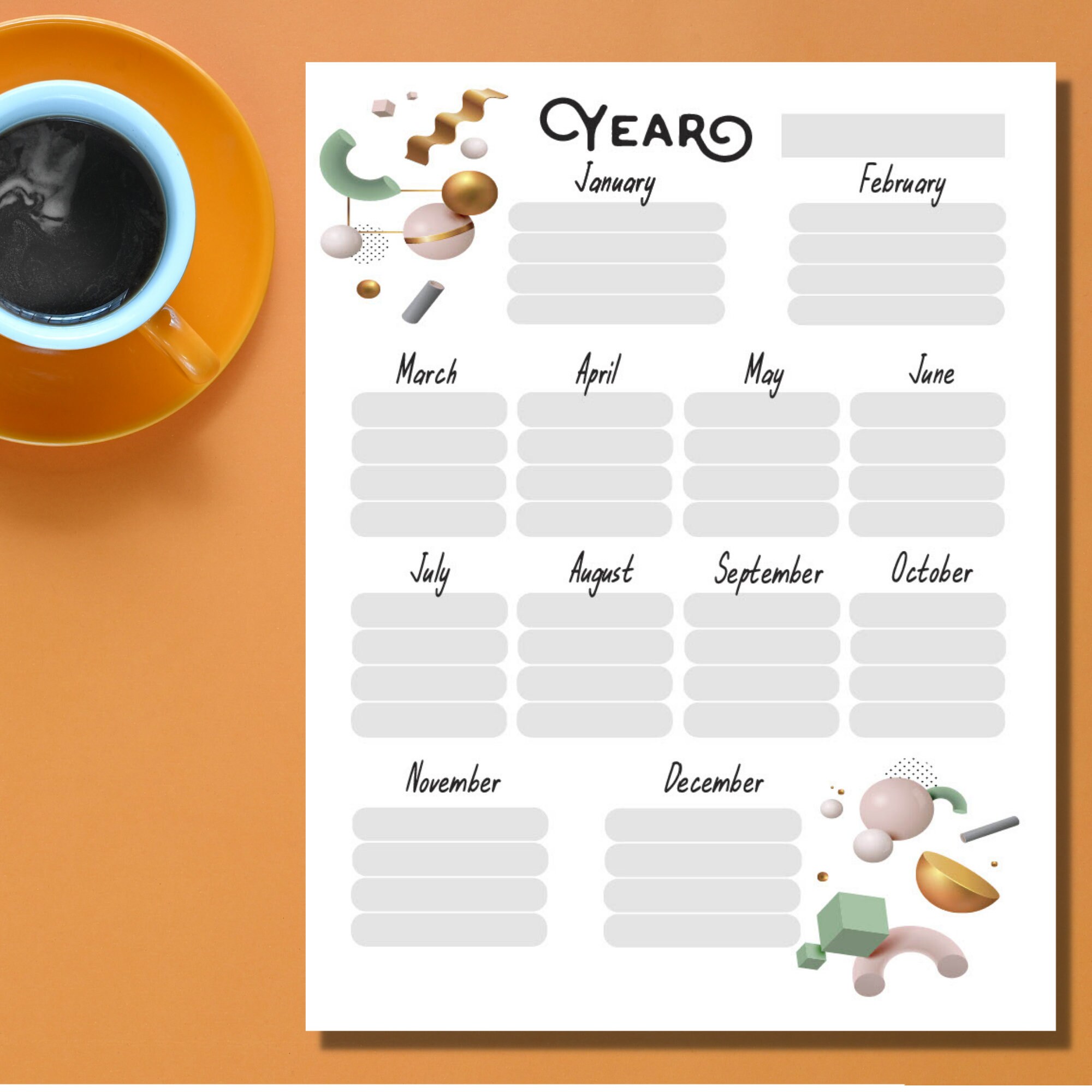 Year Planner, 2 Designs, Letter Sized, Digital Download, Print at Home ...