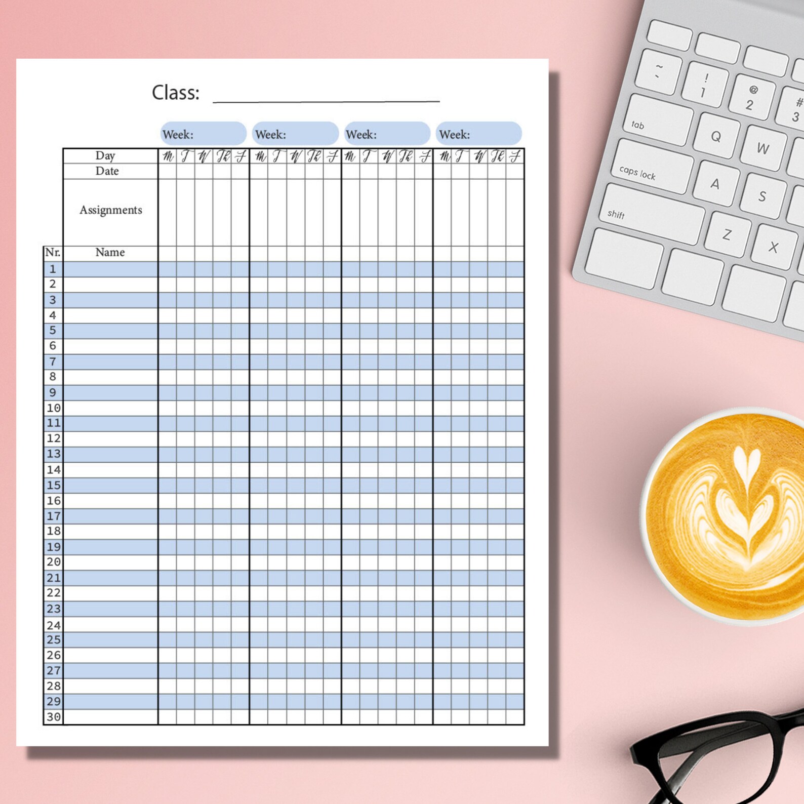 Class Grade Tracker, Letter Sized, 6 Colors, Digital Download, Print at ...