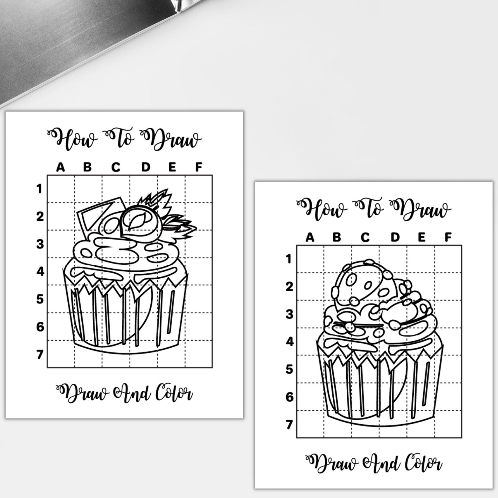How to Draw Cupcakes Grid Drawing 20 Page Adult Coloring - Etsy